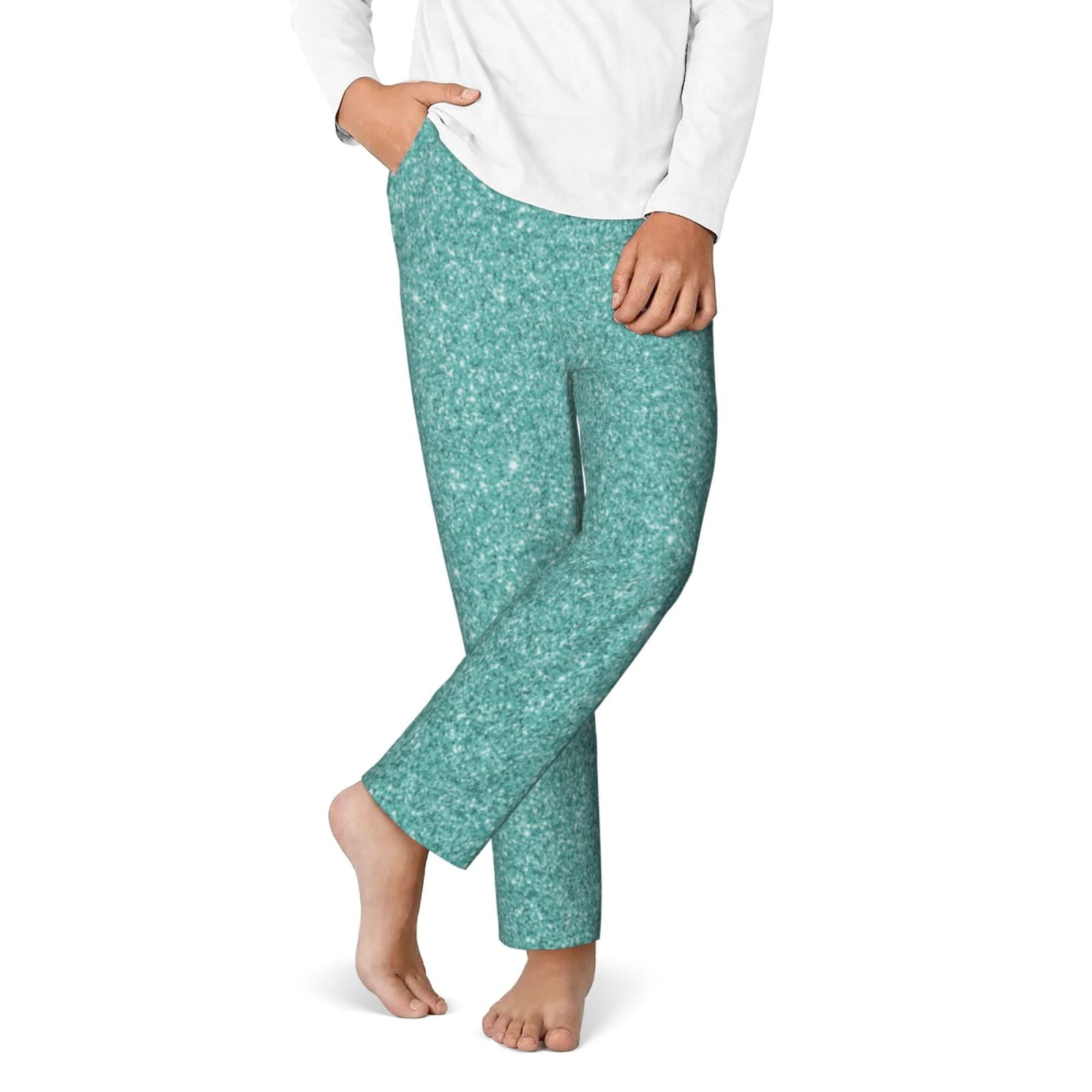 Rocae Teal Green Glitter for Teenagers' Pajama Pants,Girls lounge pants ...