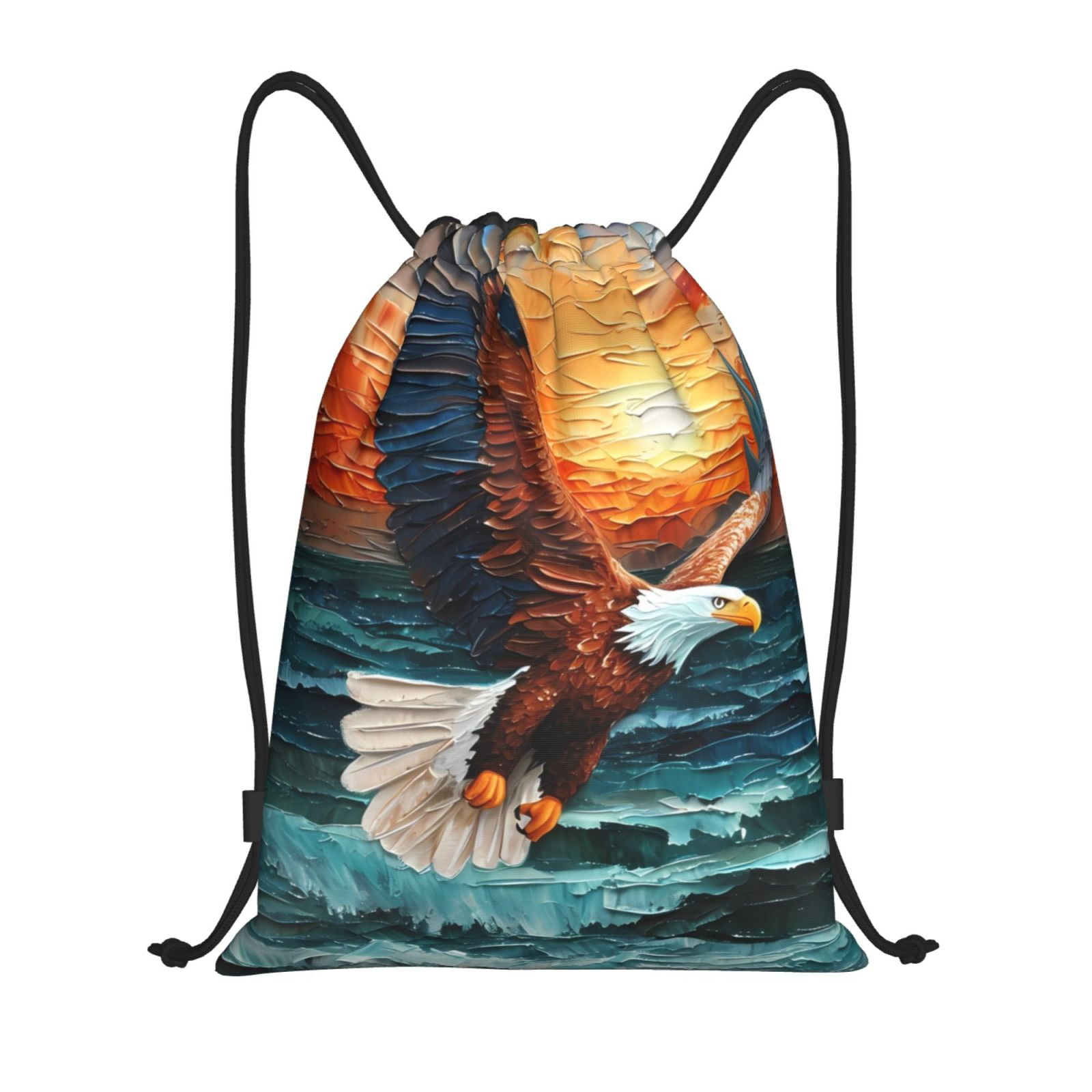 Rocae Textured Bald Eagle for Gym Bag Drawstring Bags Gym Backpack for Gym, Travel, Sports ...