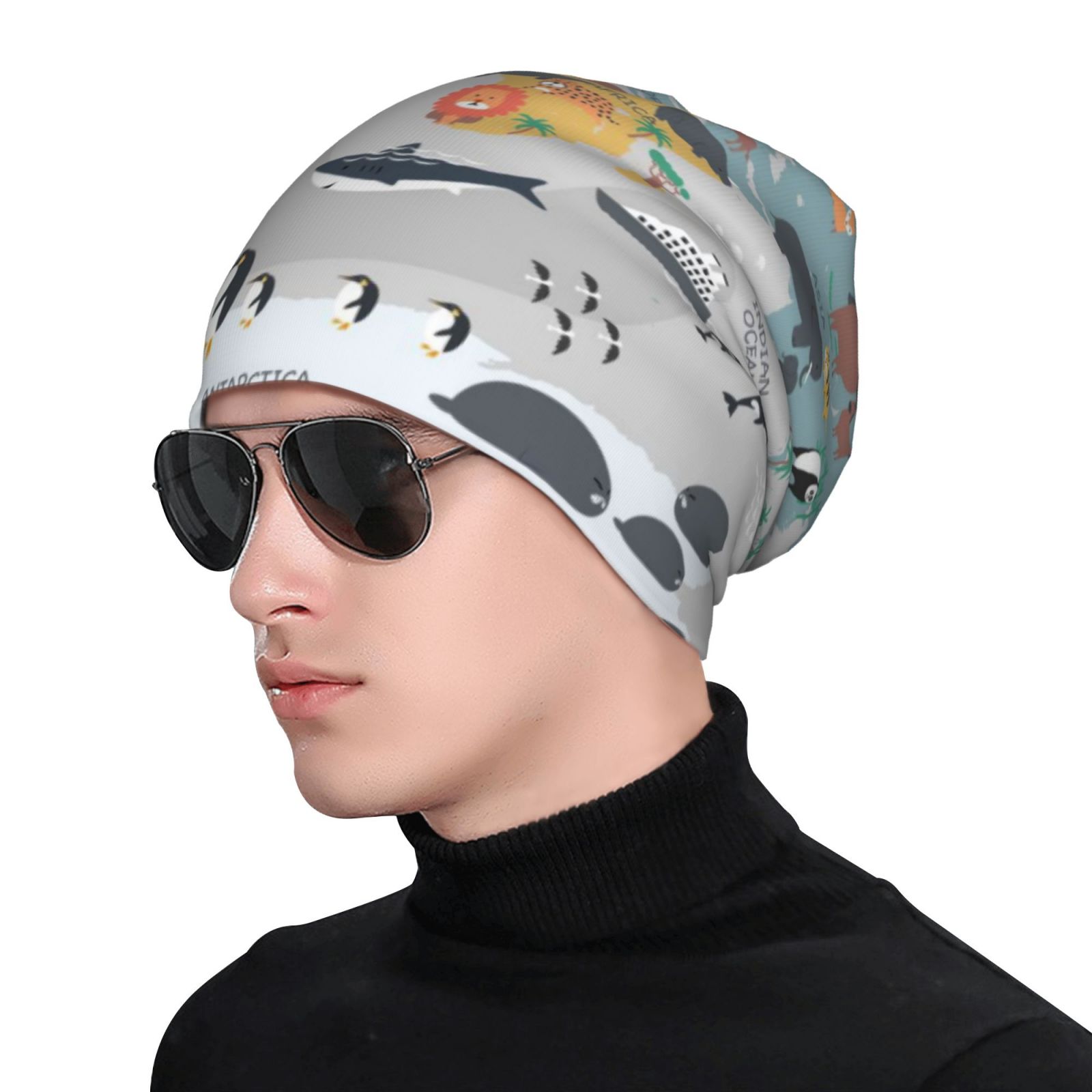 Rocae The World Map with Cartoon Animals for Beanies Hats for Men Women ...