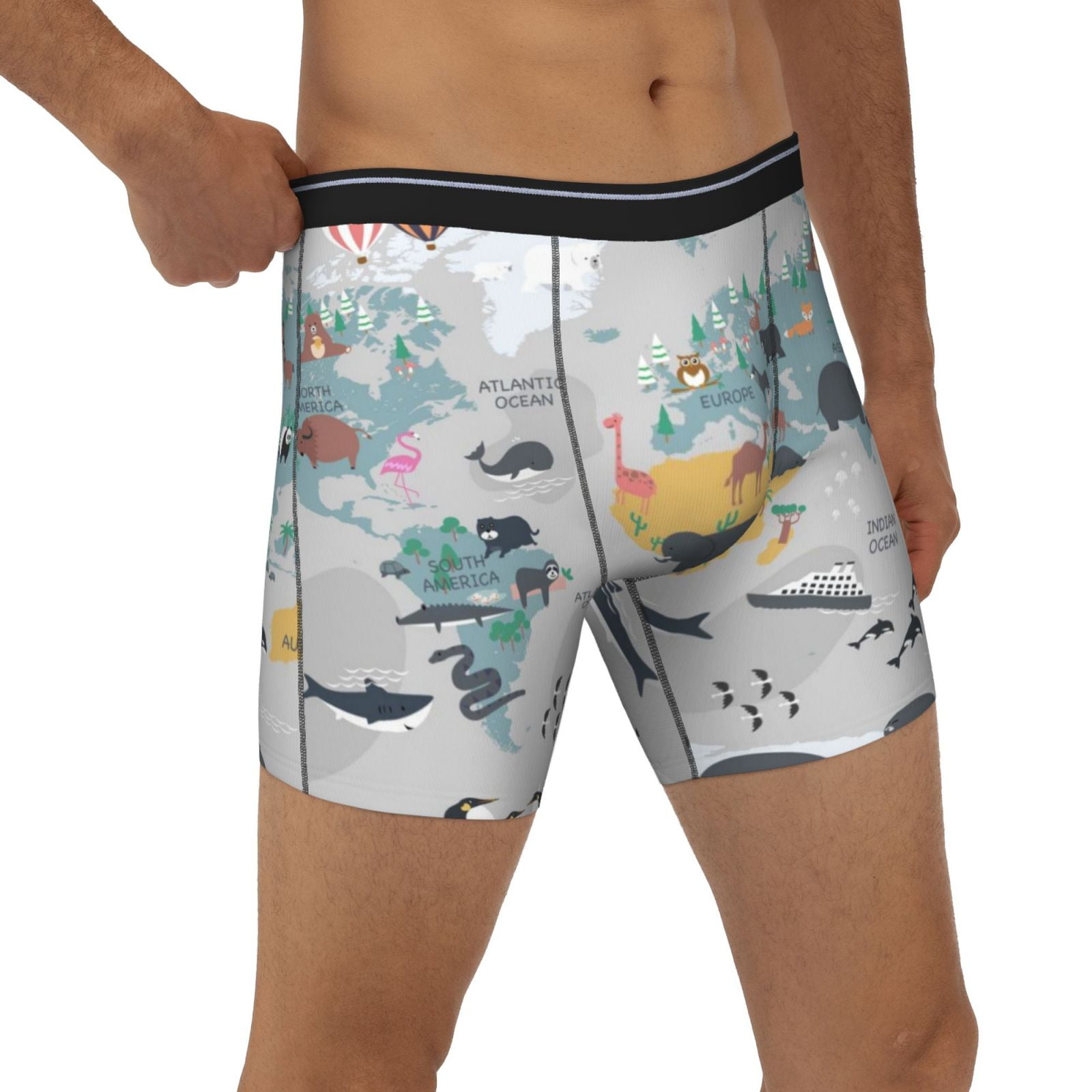 Rocae The World Map with Cartoon Animals for Stretch Moisture-Wicking ...