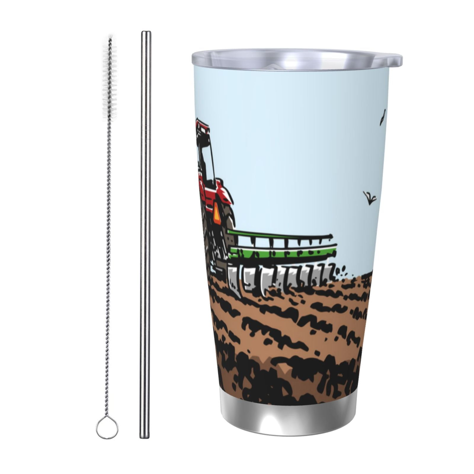 Rocae Tractor plowing a field for 20 Ounces Stainless Steel Insulted Tumbler Car Cup Drink Mug ...