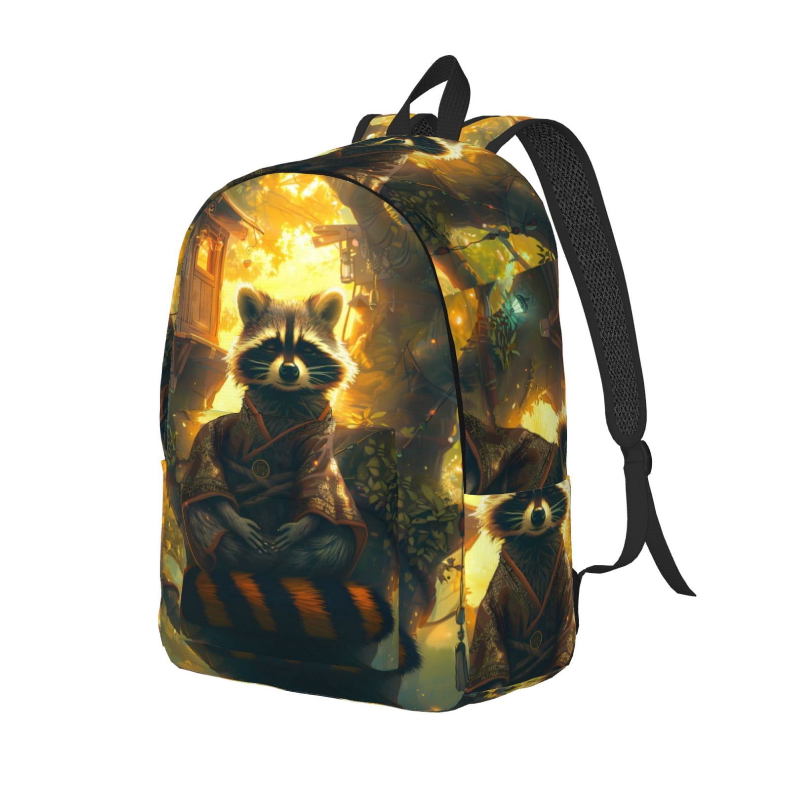 Rocae Tree Meditating Raccoon for Canvas College Laptop Backpack for ...
