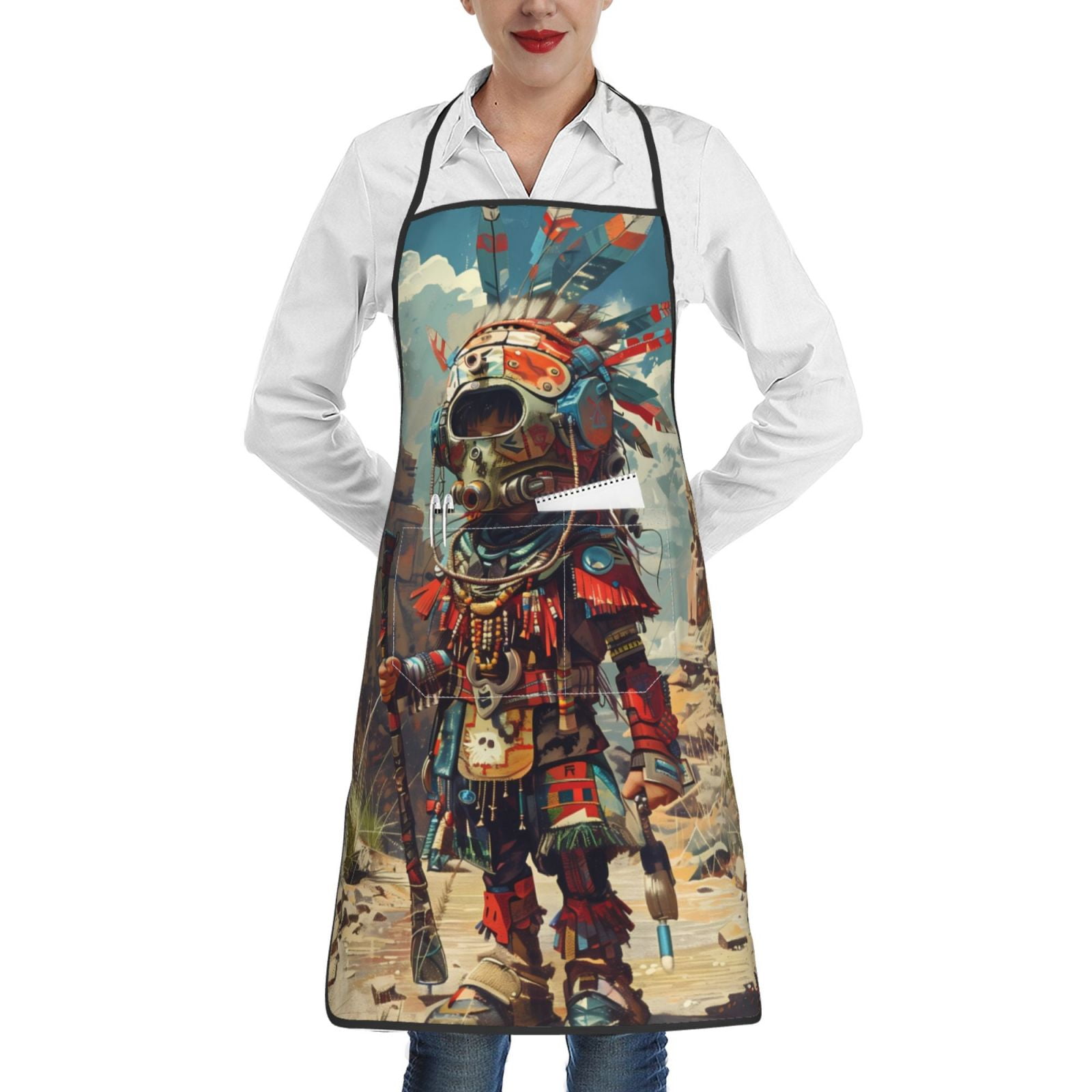 Rocae Tribal Futuristic Warrior for Kitchen Aprons for Women Adjustable ...