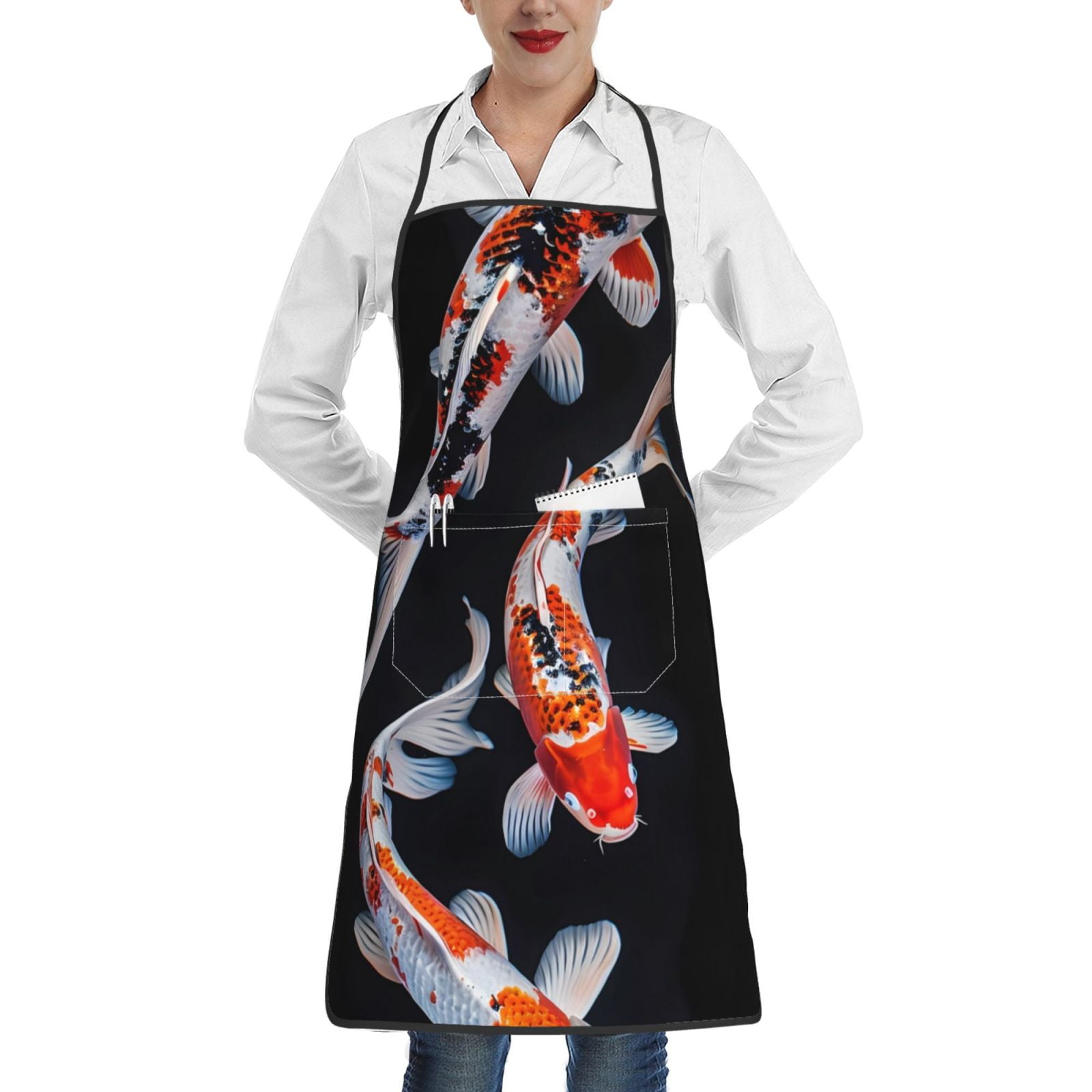 Rocae Tricolor Koi Fish Trio for Kitchen Aprons for Women Adjustable ...