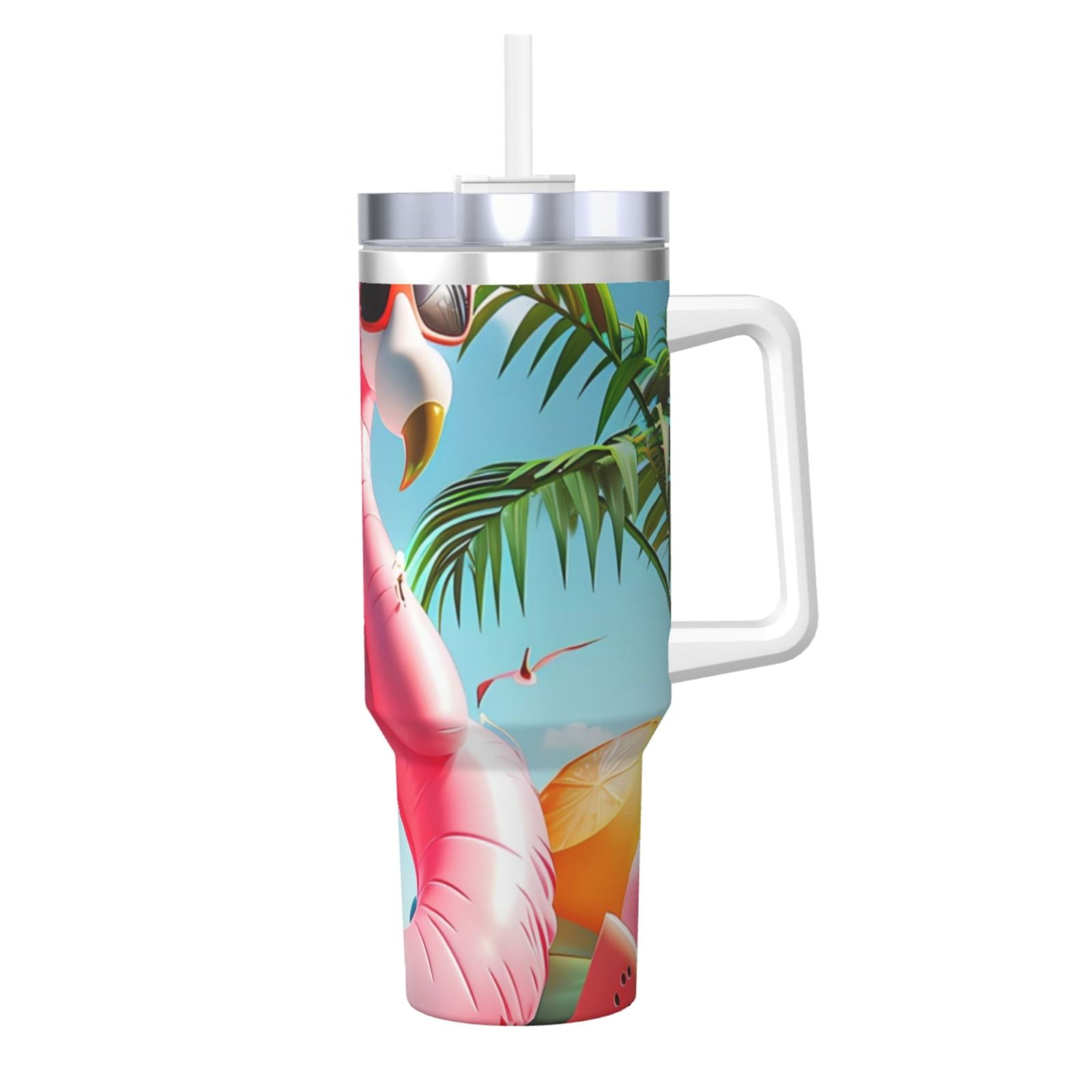 Rocae Tropical Flamingo Pool Float for 40OZ Ice Bully With Handle Keeps ...