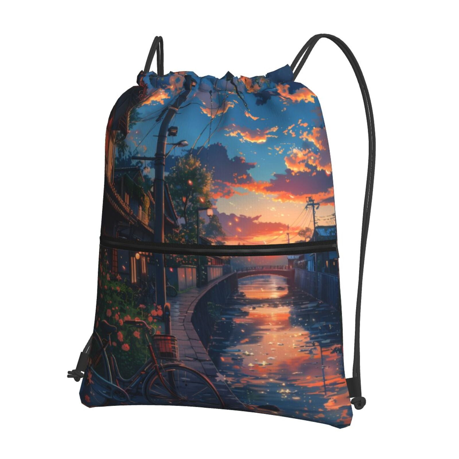 Rocae Twilight Canal Reflection for Drawstring zipper Backpack Gym ...