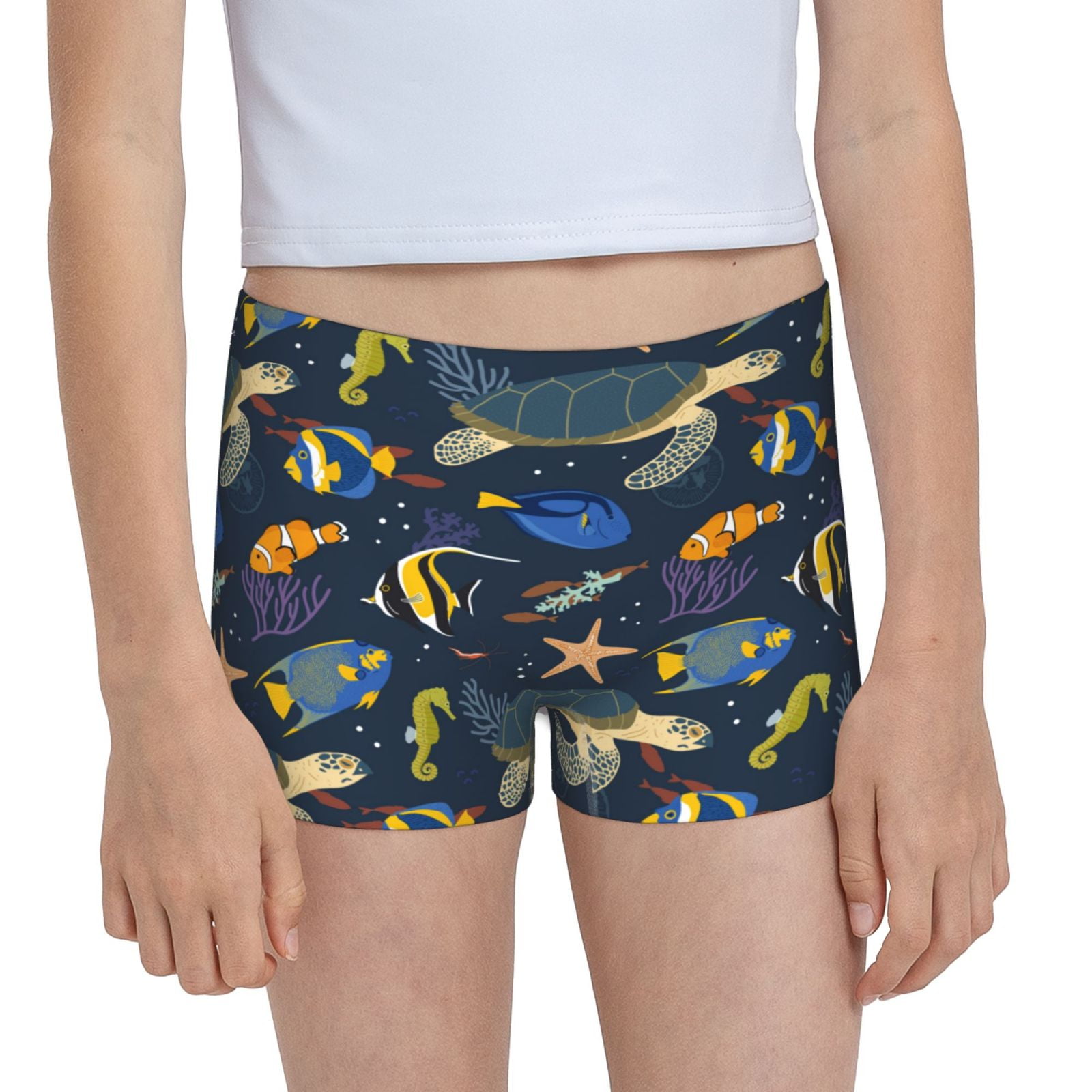 Rocae Undersea Animals for Girls' Cotton Boxer Briefs, Soft Mid-rise ...