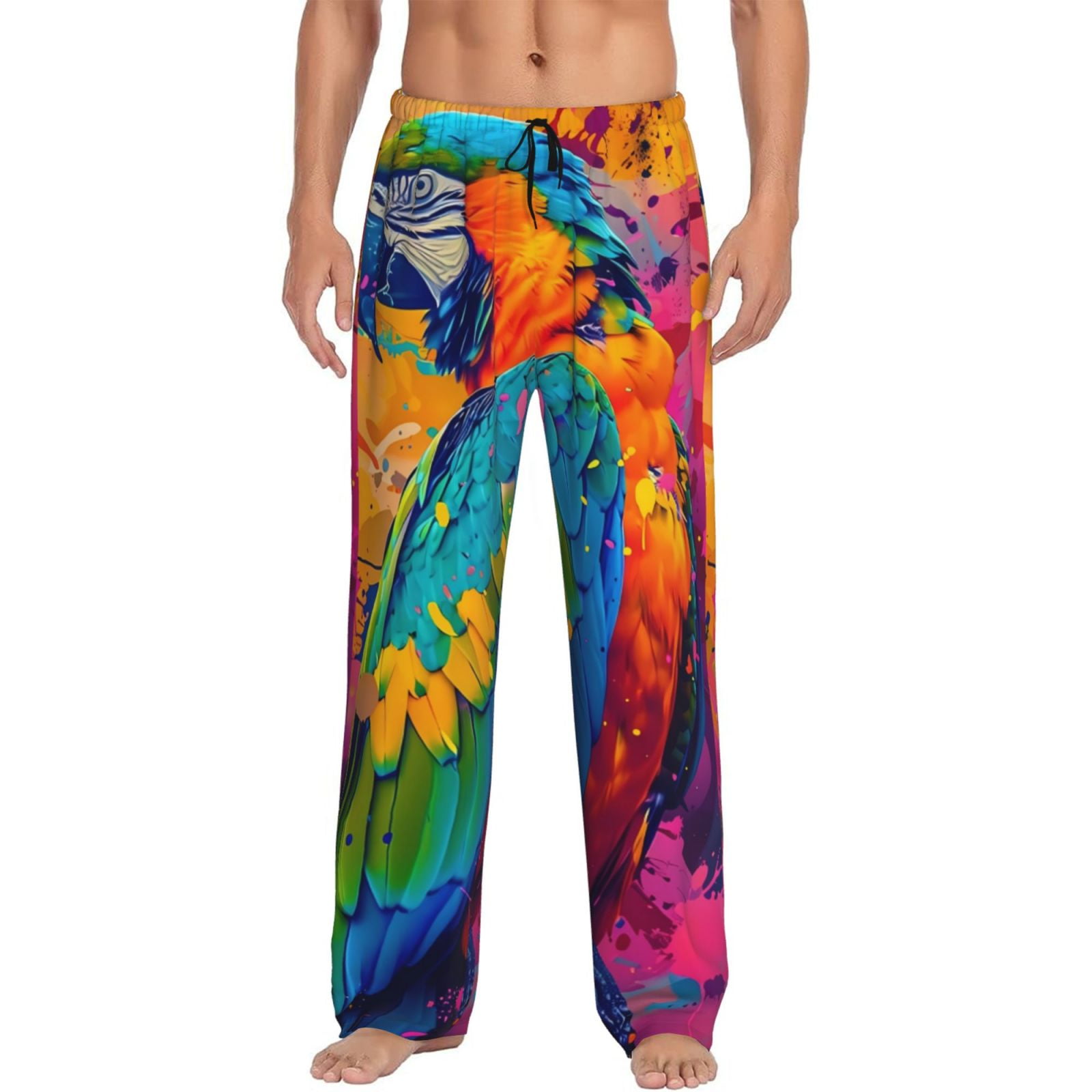 Rocae Vibrant Parrot Splash Art Mens Pajama Pants Pj Pants Mens Lounge ...