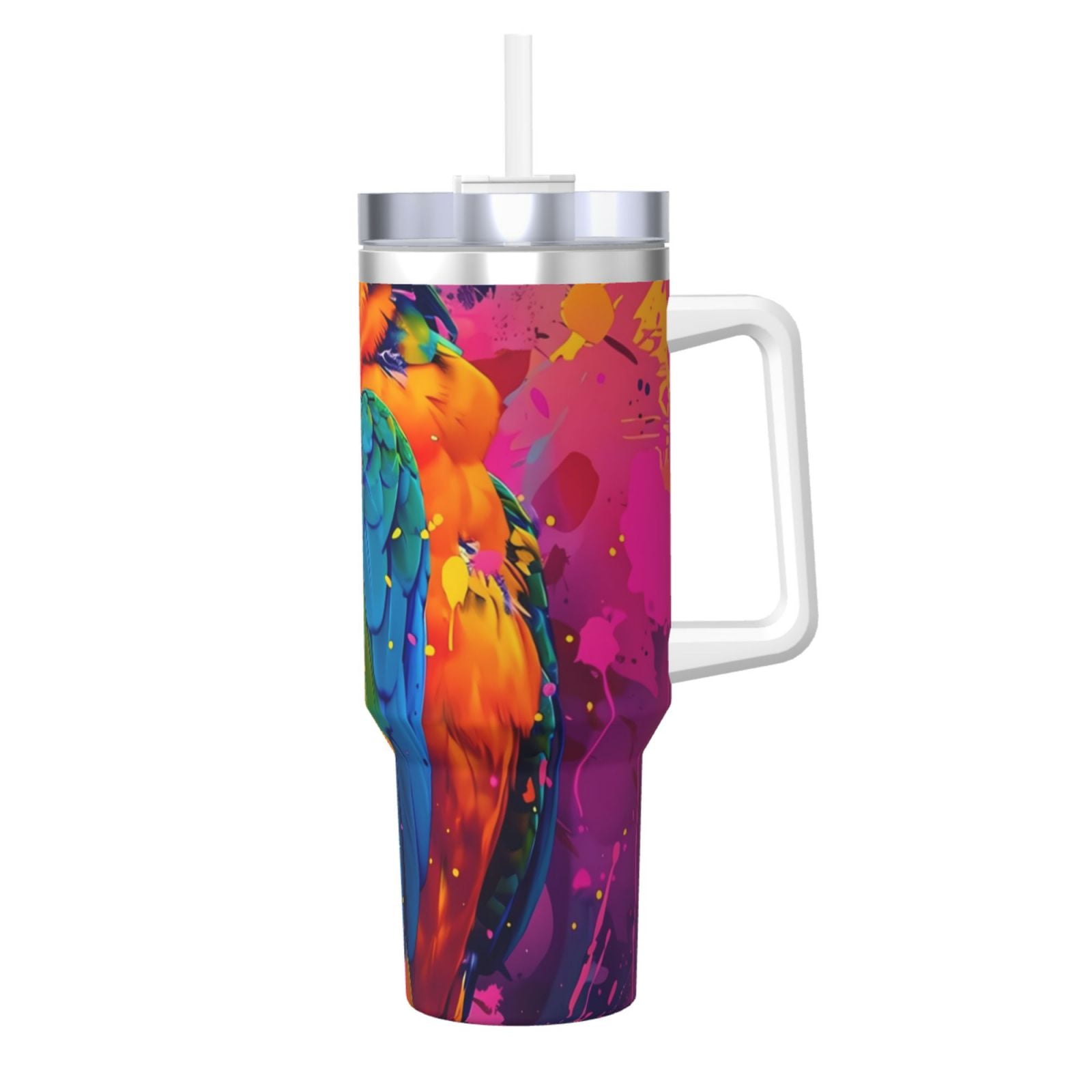Rocae Vibrant Parrot Splash Art for 40OZ Ice Bully With Handle Keeps ...