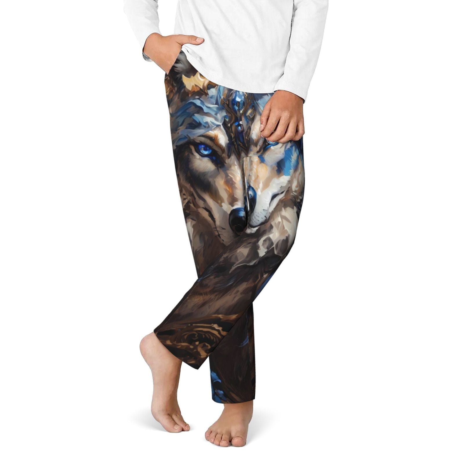 Rocae Vintage Blue Floral Wolf for Teenagers' Pajama Pants,Girls lounge ...