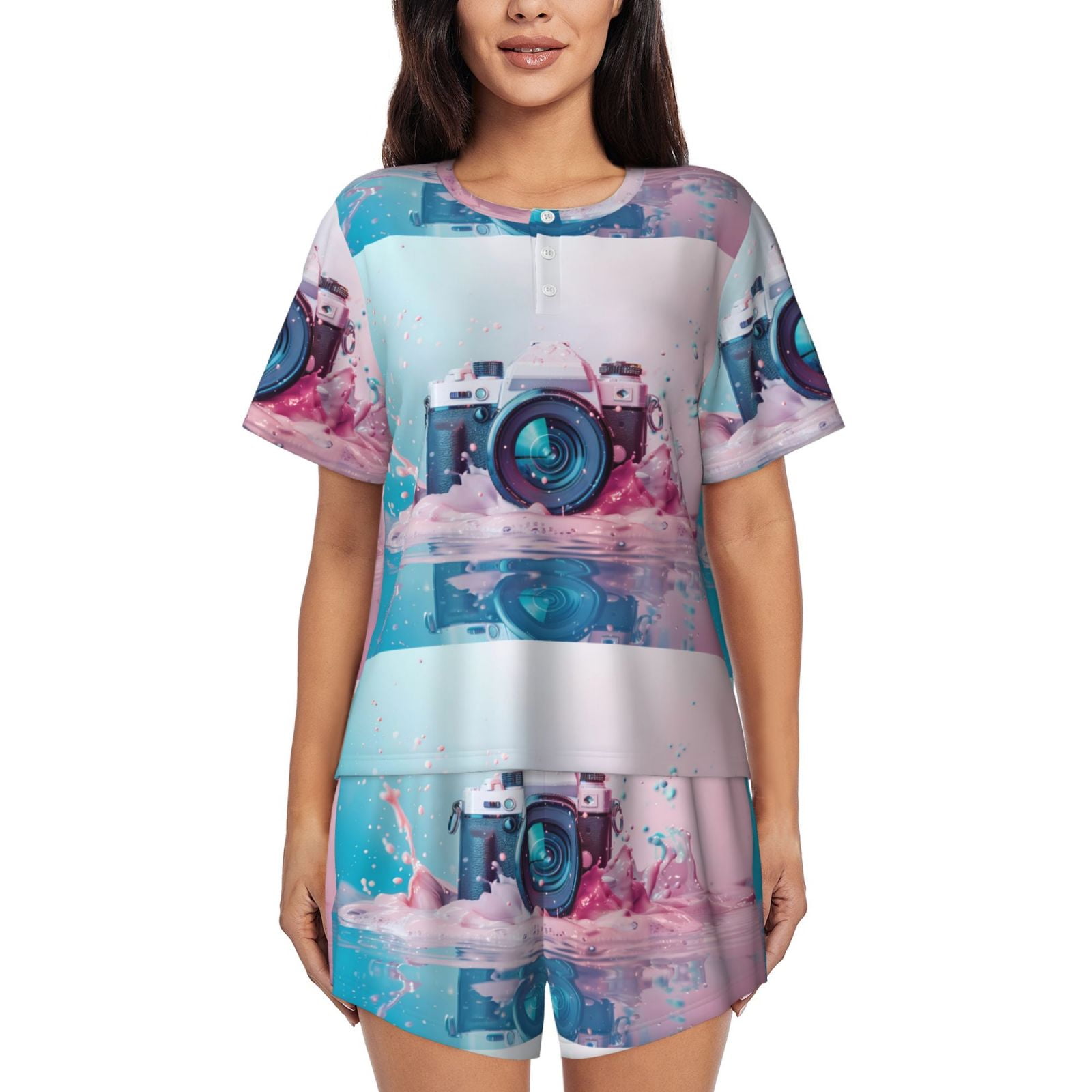 Rocae Vintage Camera Splash Art for Two Piece Sleepwear Pajamas Sets ...
