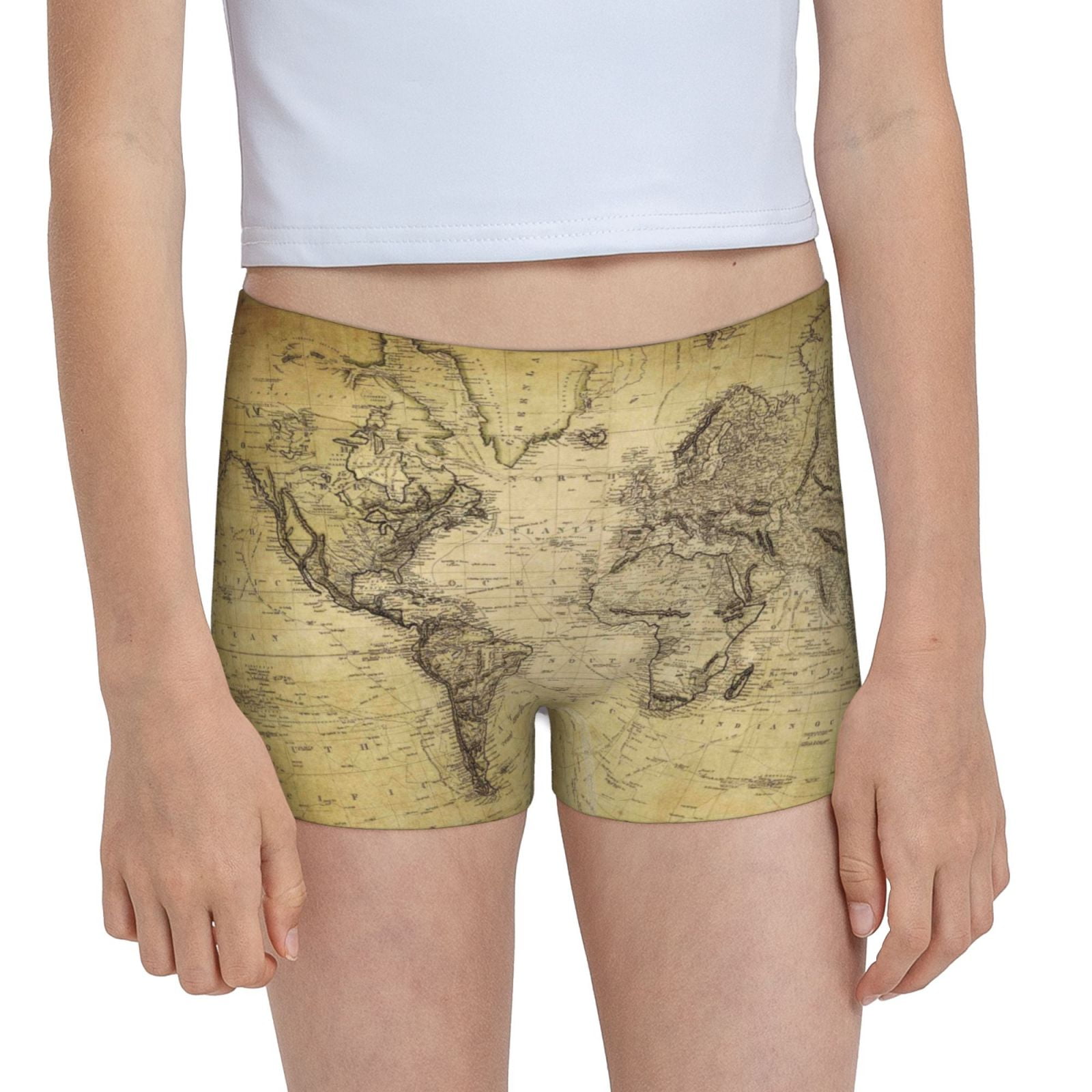 Rocae Vintage World Map for Girls' Cotton Boxer Briefs, Soft Mid-rise ...
