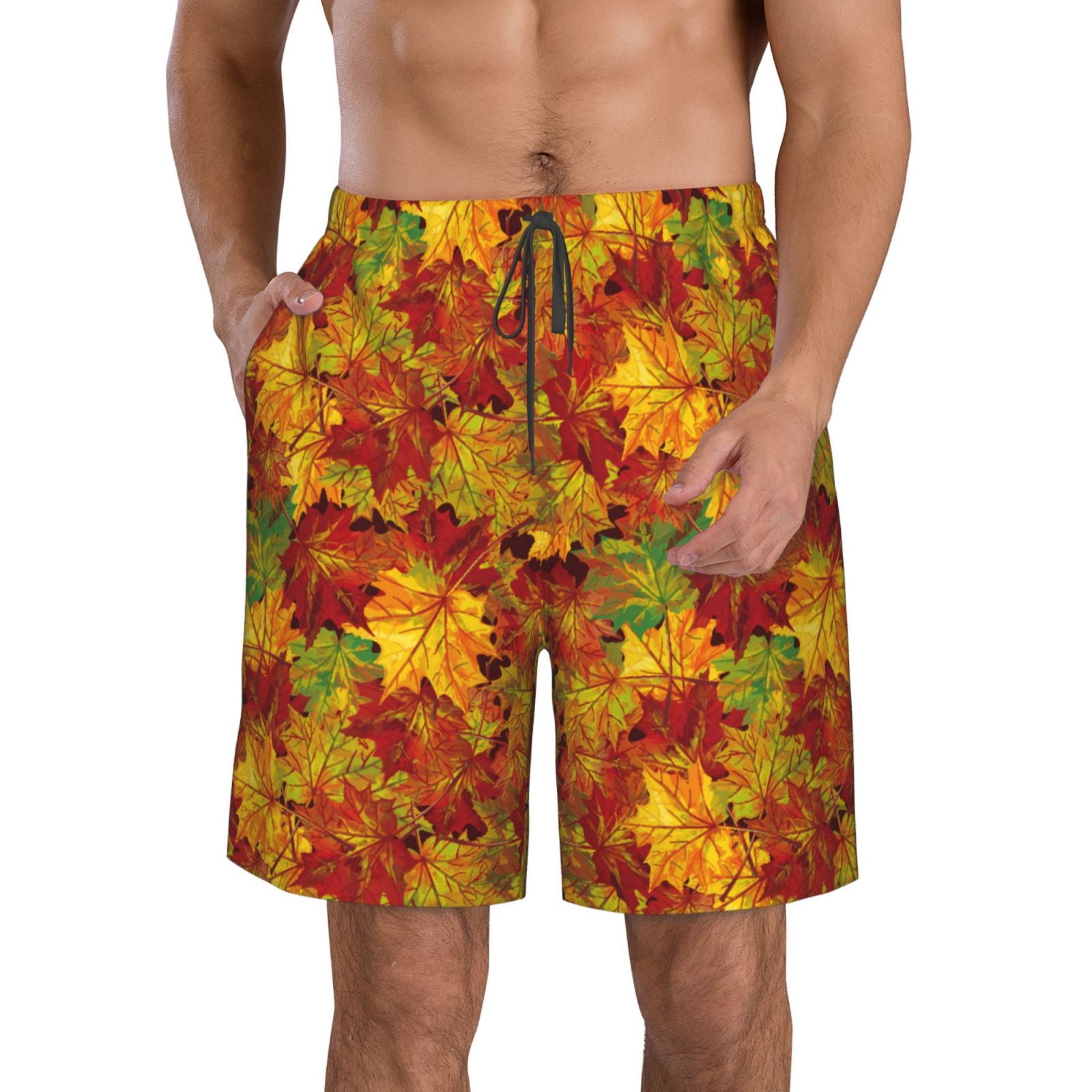 Rocae Vintage maple leaf autumn for Men's Beach Shorts Casual Elastic ...