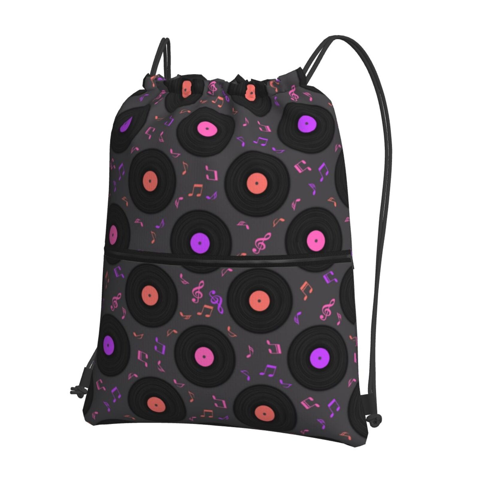 Rocae Vinyl Records Musical Notes for Drawstring zipper Backpack Gym ...