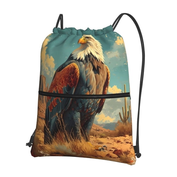 Rocae Western Desert Cactus Bald Eagle for Drawstring zipper Backpack ...
