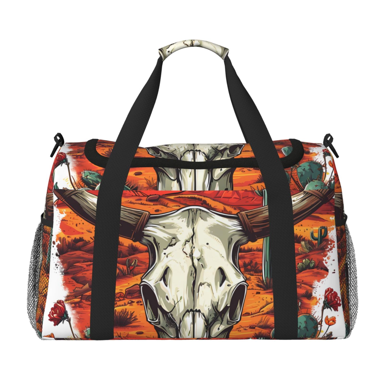 Rocae Western Desert Cactus Ram Skull Print Hand Travel Bag Travel ...