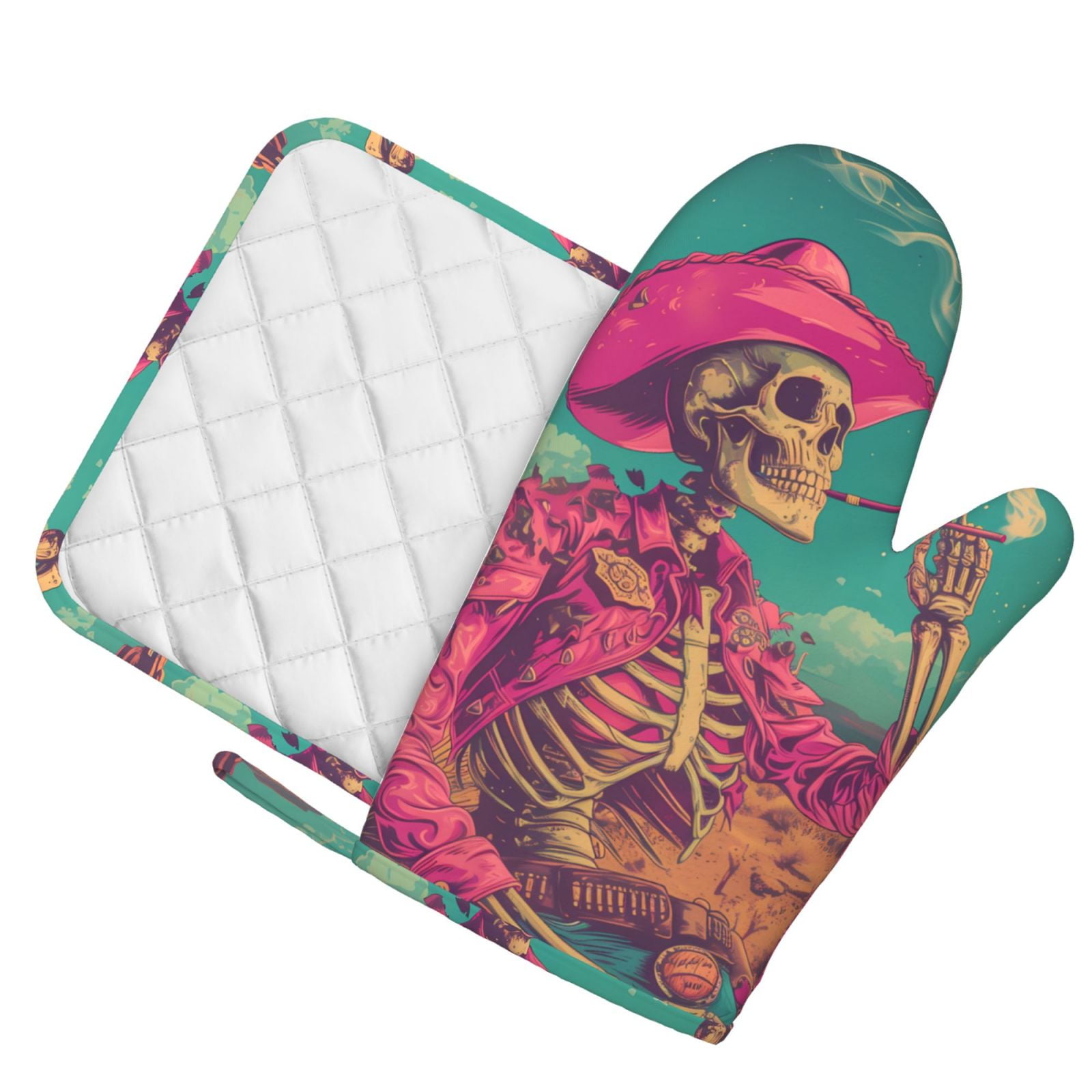 Rocae Western Desert Skull Cowboy (2) for Premium Oven Mitts and Pot ...