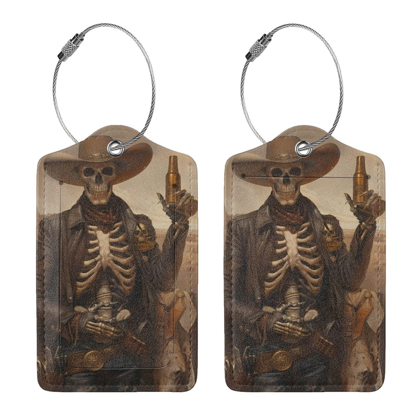 Rocae Western Skull Cowboy for Leather Luggage Baggage Tags ID Label ...