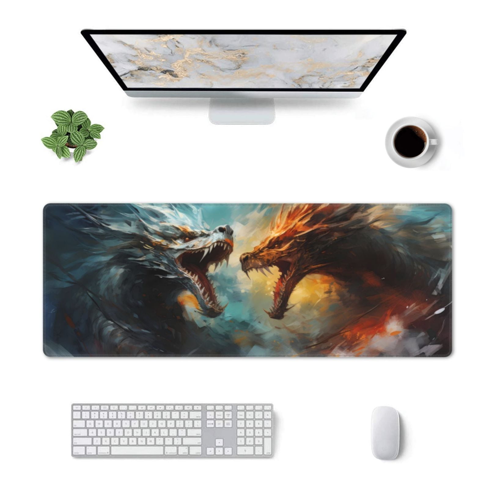 Rocae White And Red Sketch Dragon for Gaming Mouse Pad, Mouse Pad Large ...
