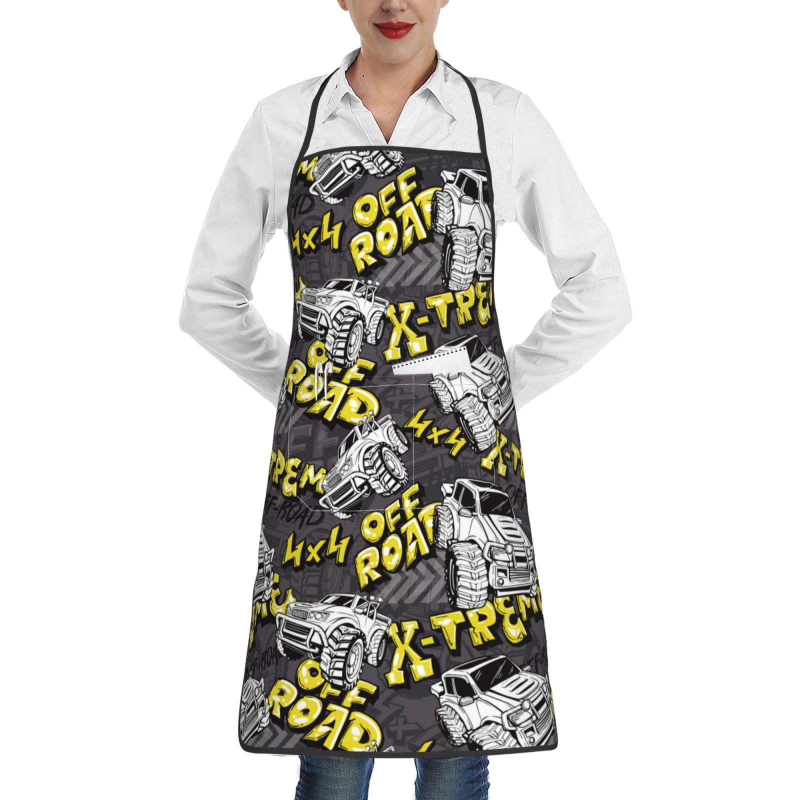 Rocae White Retro Off-Road Vehicle for Kitchen Aprons for Women ...