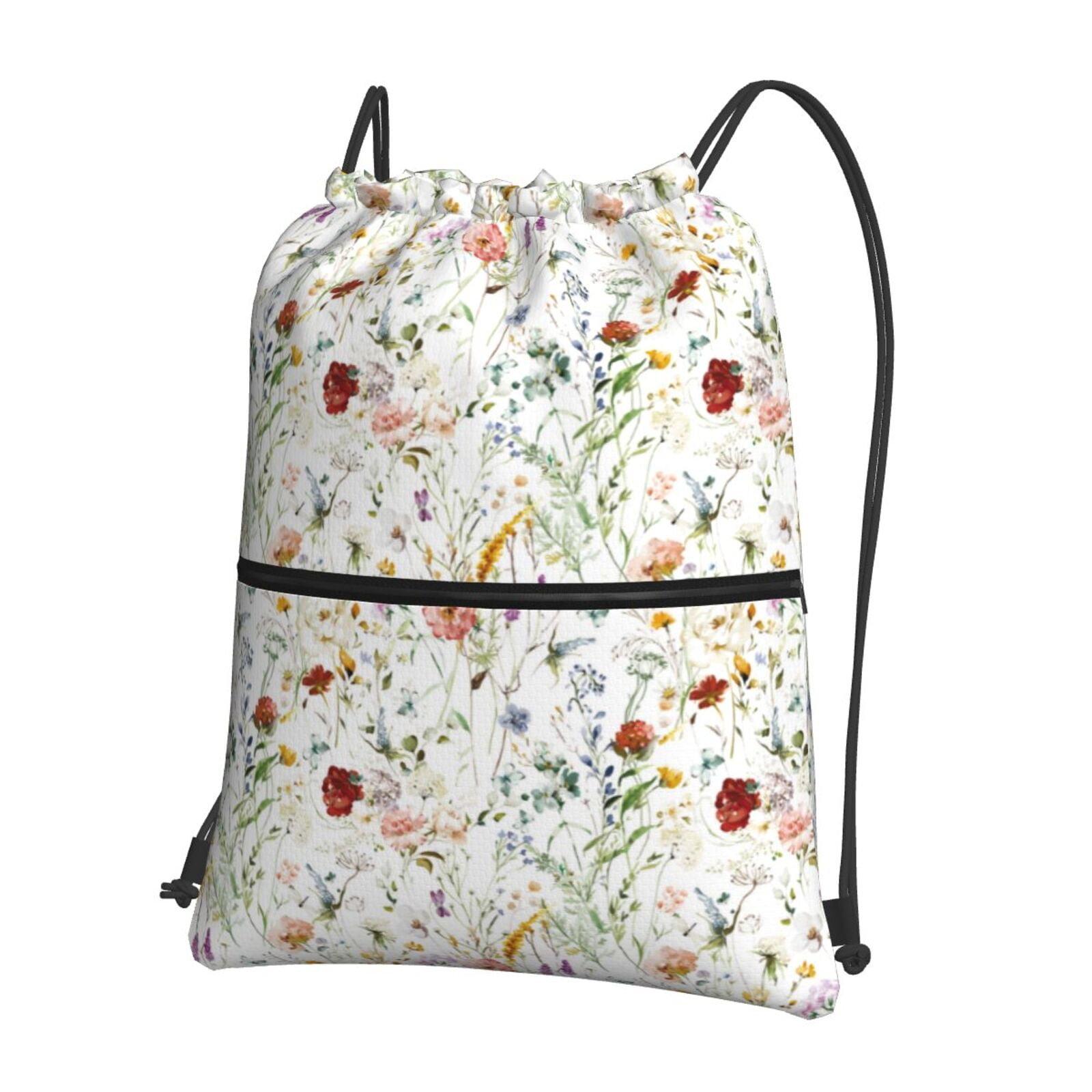 Rocae Wildflower Watercolor for Drawstring zipper Backpack Gym Backpack Bag for Men and Women ...