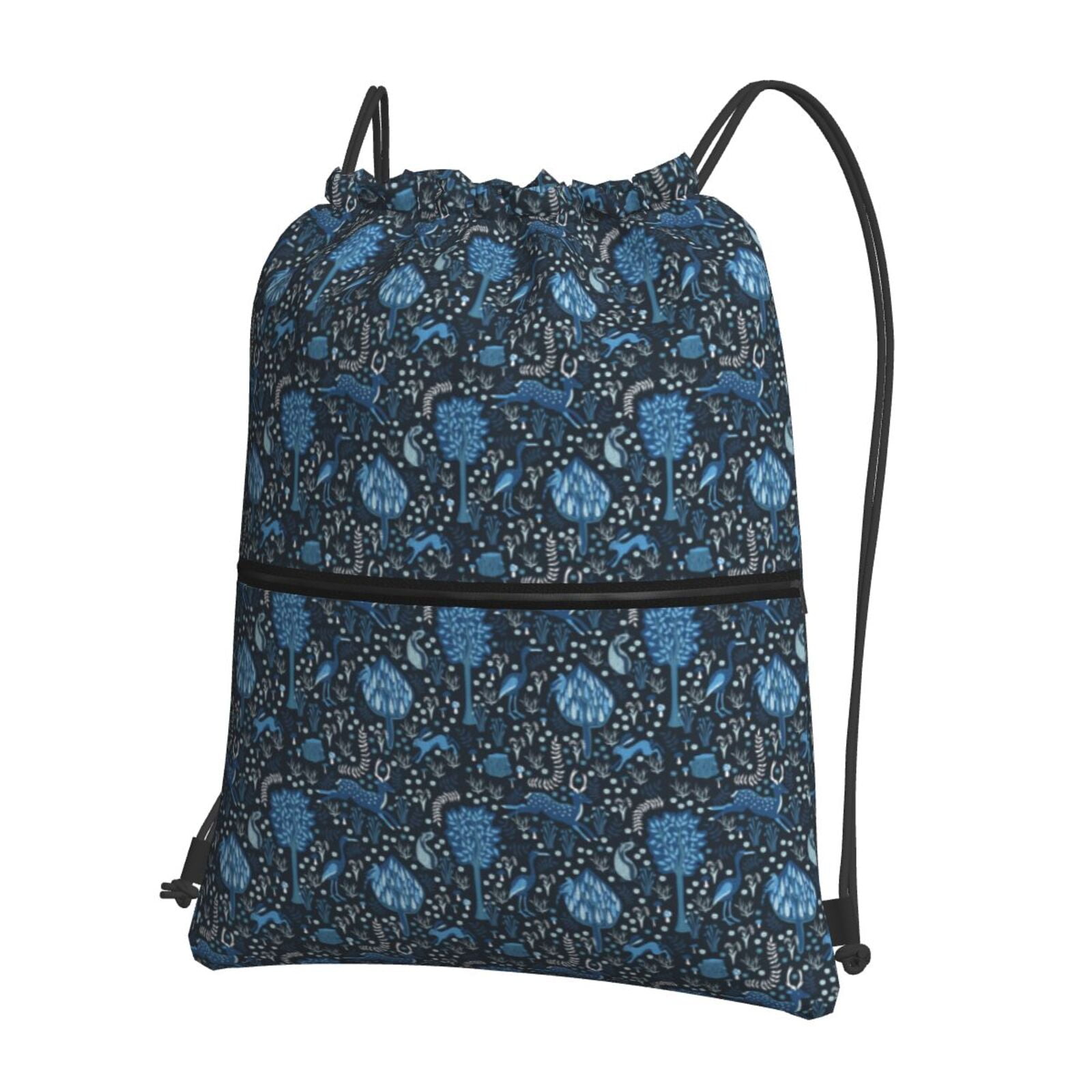 Rocae Winter Blue Forest Deer for Drawstring zipper Backpack Gym ...