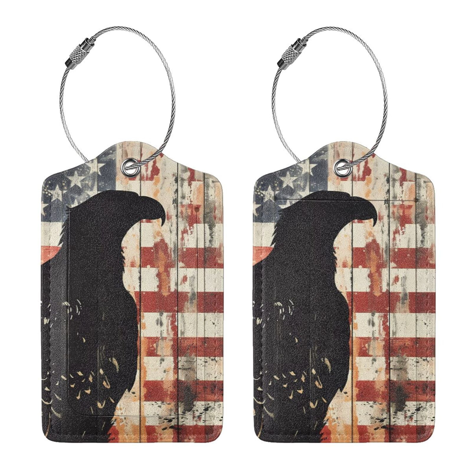 Rocae Wood Grain Bald Eagle for Leather Luggage Baggage Tags ID Label ...