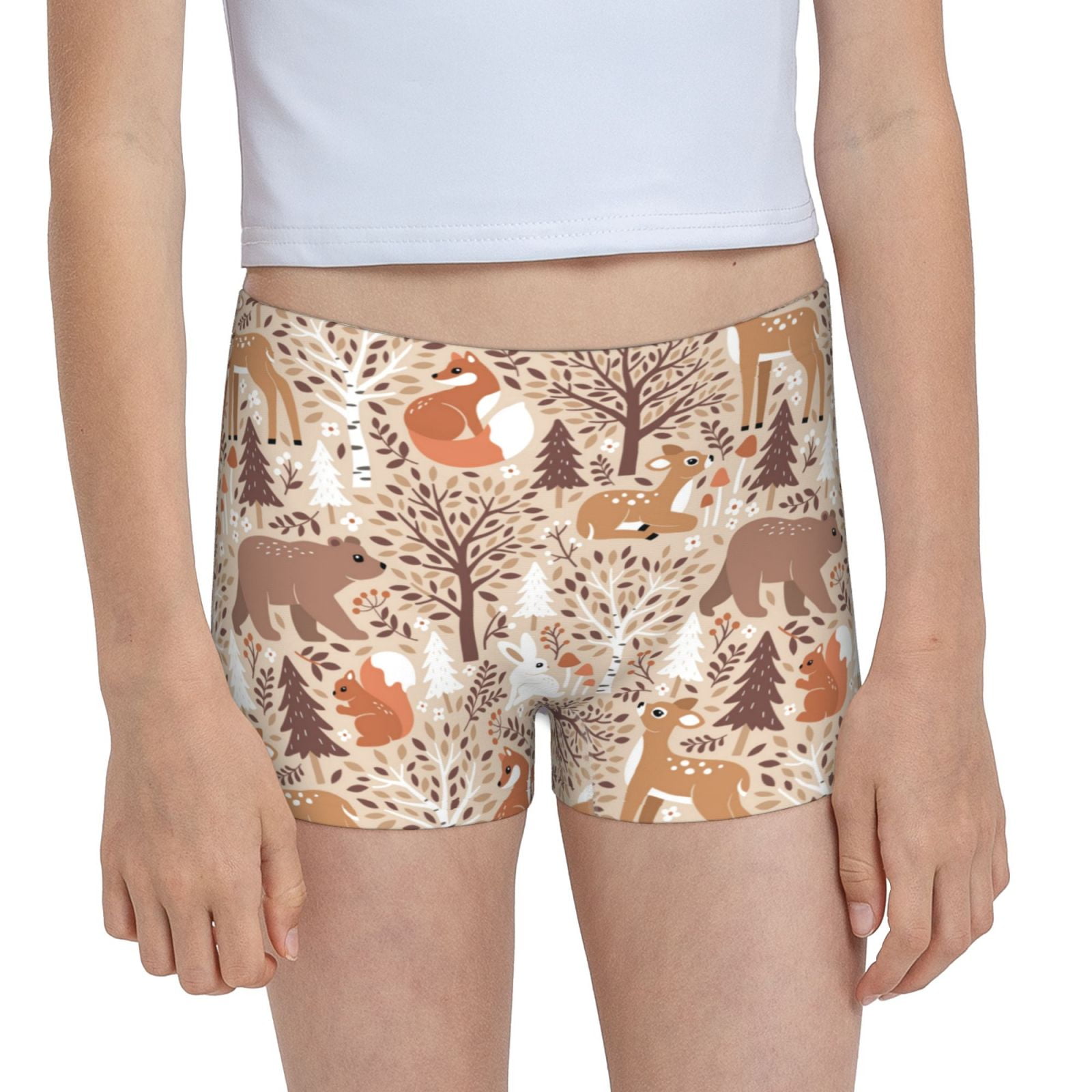 Rocae Woodland Animals in Neutral Tones for Girls' Cotton Boxer Briefs ...