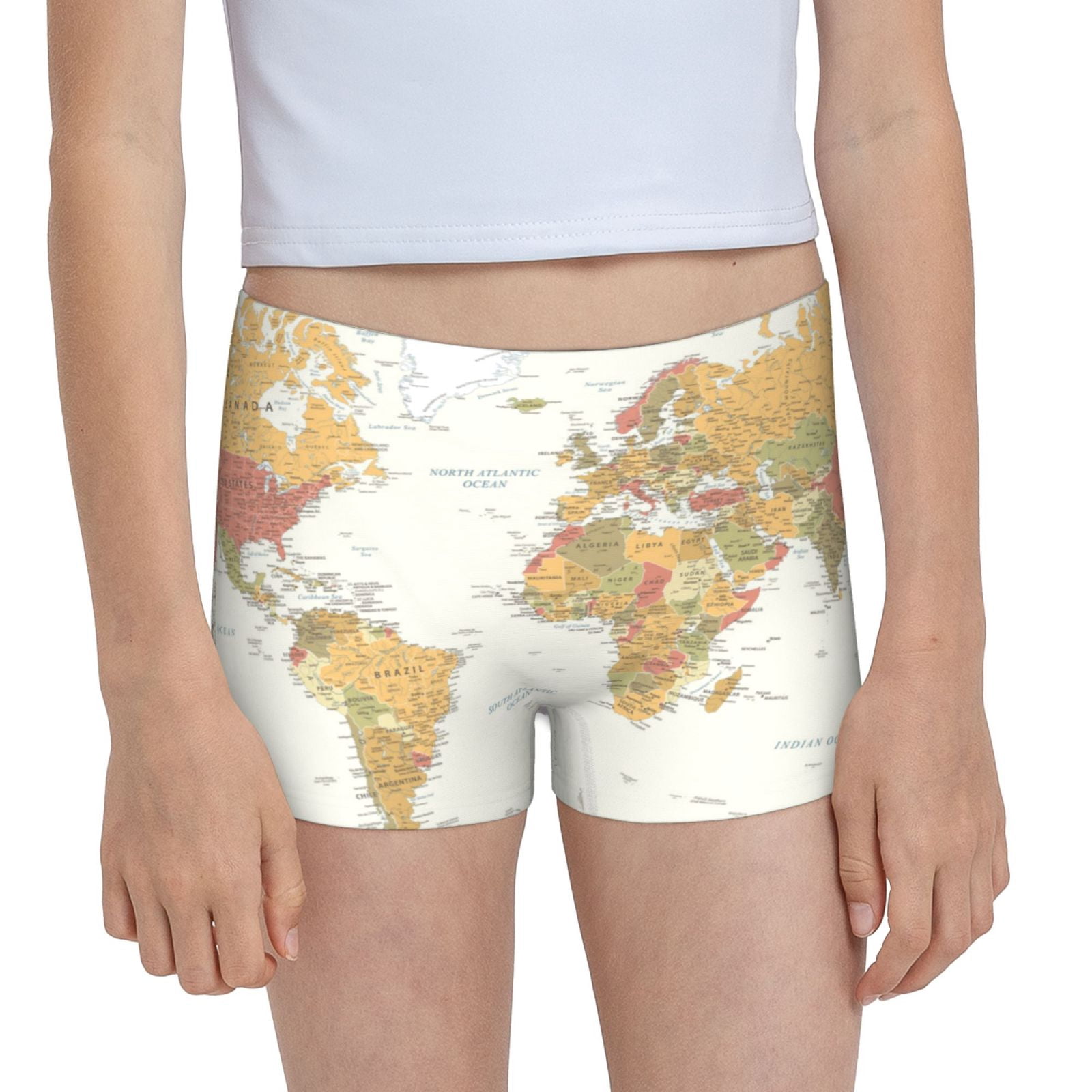Rocae World Map 1 for Girls' Cotton Boxer Briefs, Soft Mid-rise Panties ...