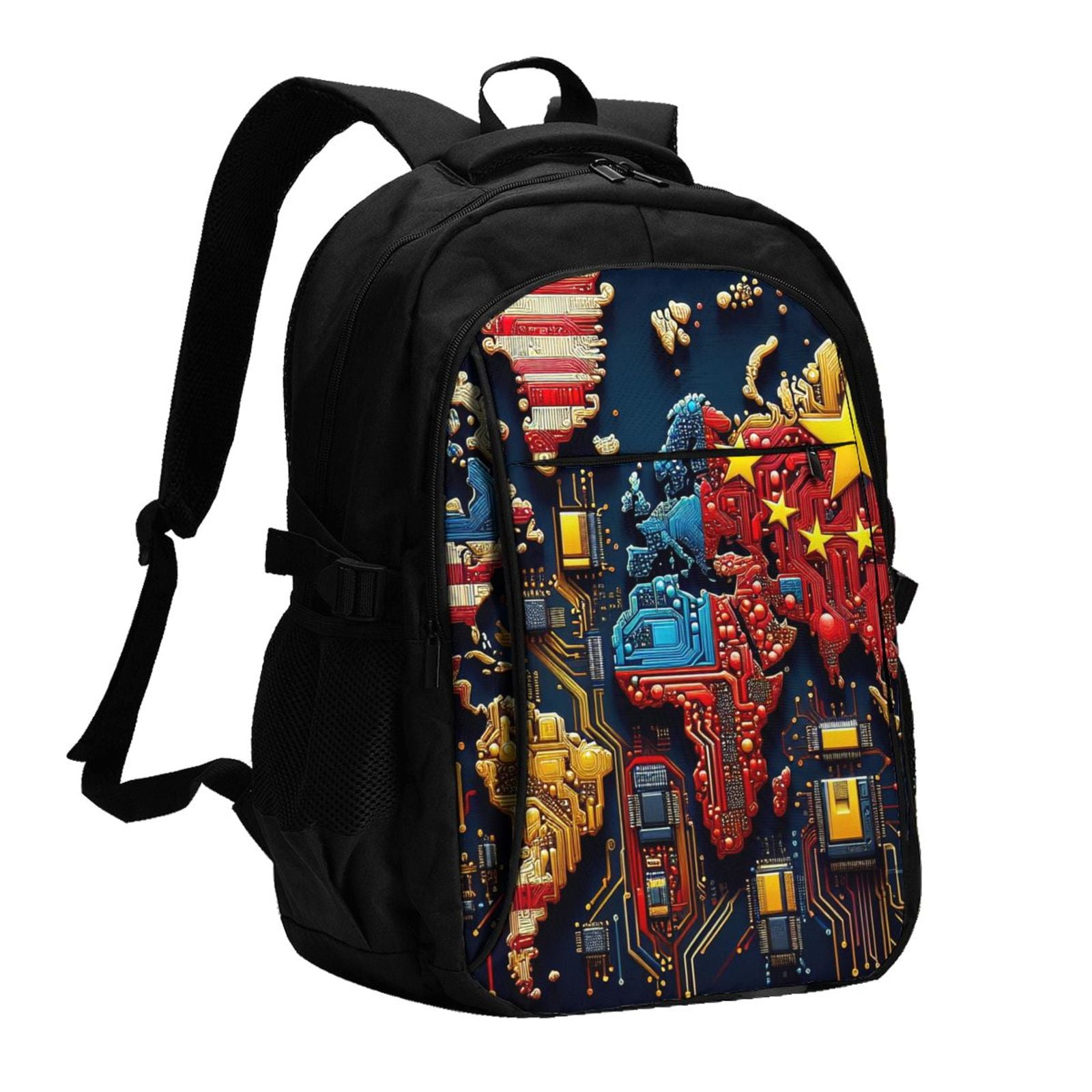 Rocae World Map Of Digital Circuits for Travel Laptop Backpack with USB ...