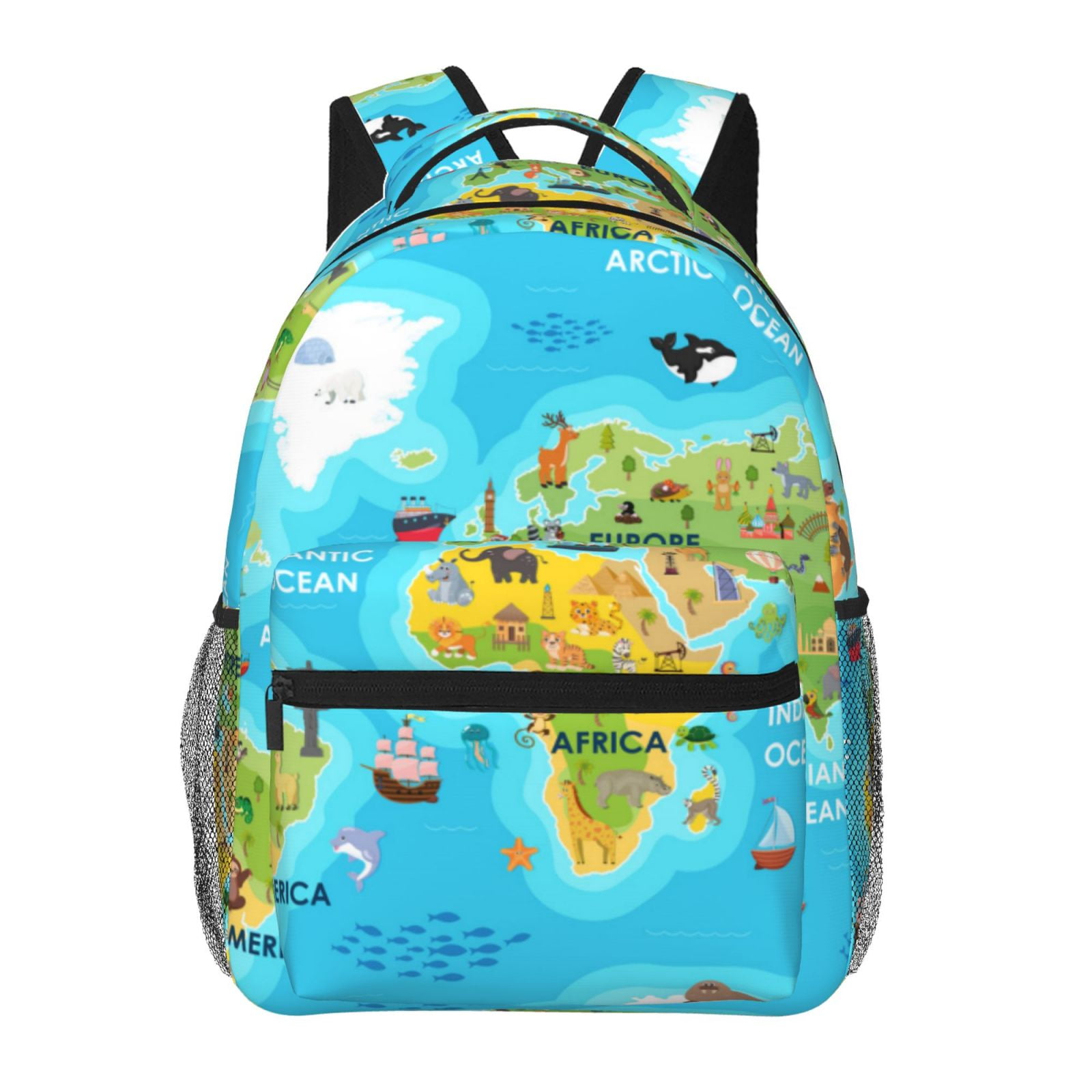 Rocae World Map With Animals Landmarks Print Lightweight Casual ...