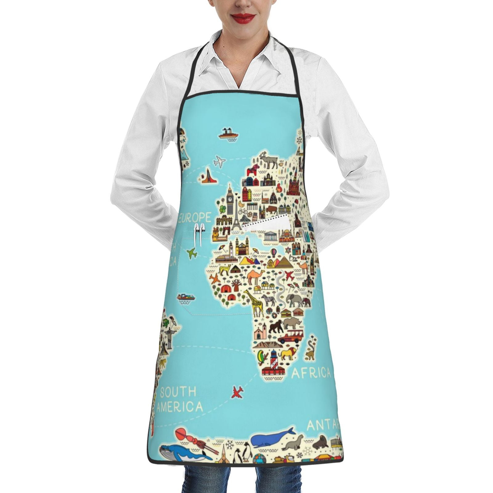 Rocae World Travel Line Icons Map for Kitchen Aprons for Women ...