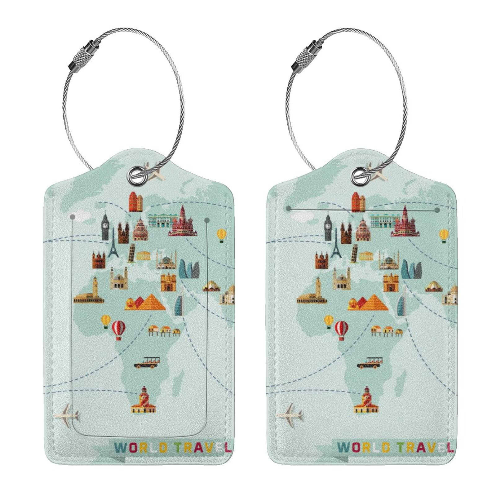Rocae World Travel Map for Leather Luggage Baggage Tags ID Label ...