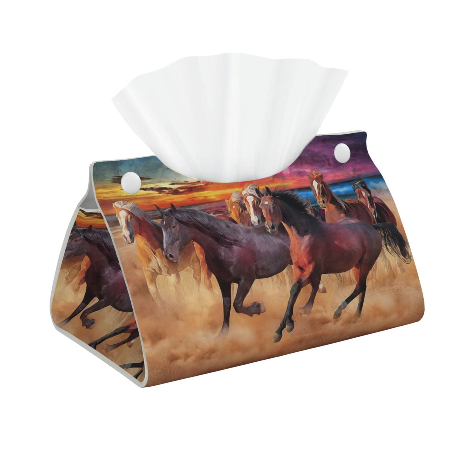 Rocae a herd of horses Print Long Tissue Box Lid Durable Leather Tissue ...