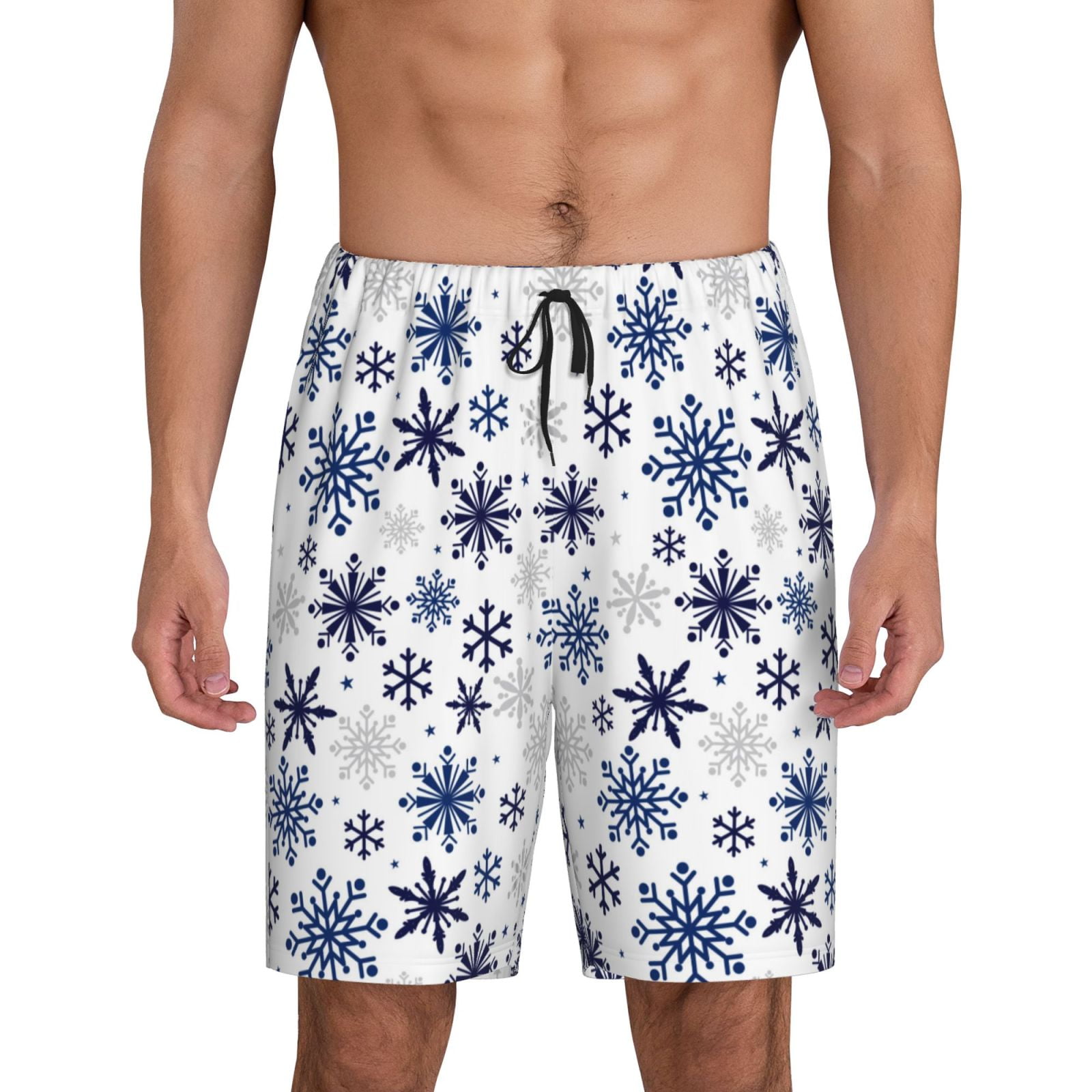 Rocae blue Snowflake Prints for Men's Soft Sleep Pajama Shorts ...