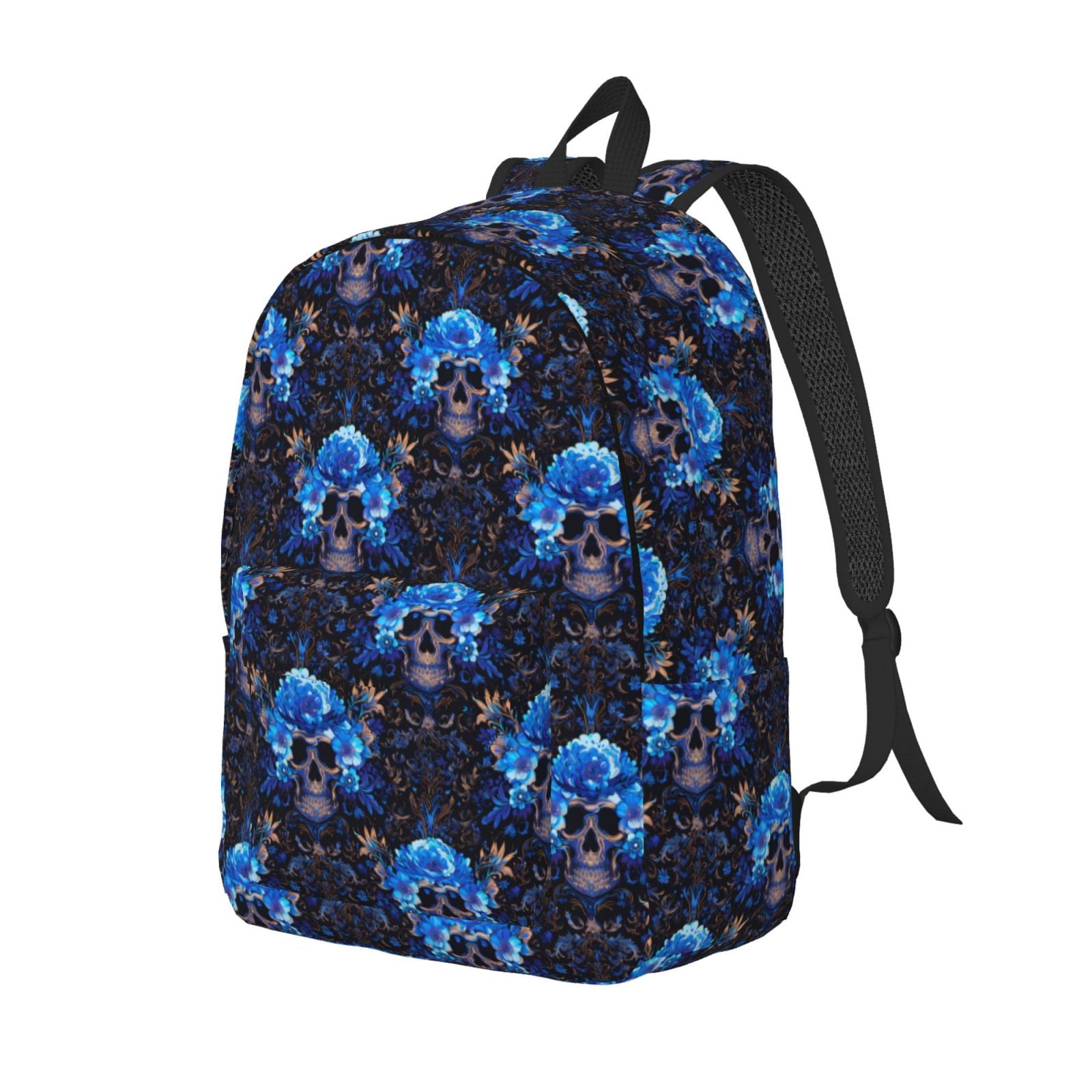 Rocae cool blue flower Skull for Canvas College Laptop Backpack for Men ...
