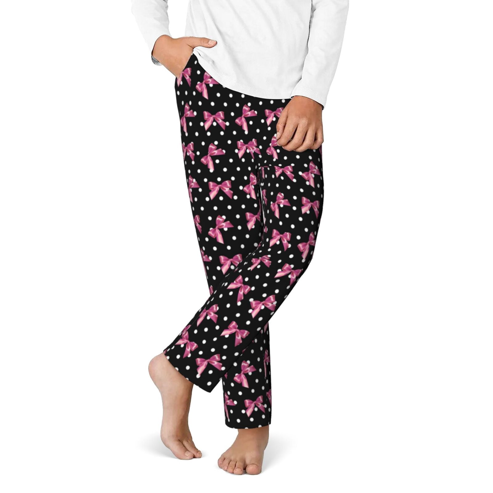 Rocae polka dot with pink bows for Teenagers' Pajama Pants,Girls lounge ...