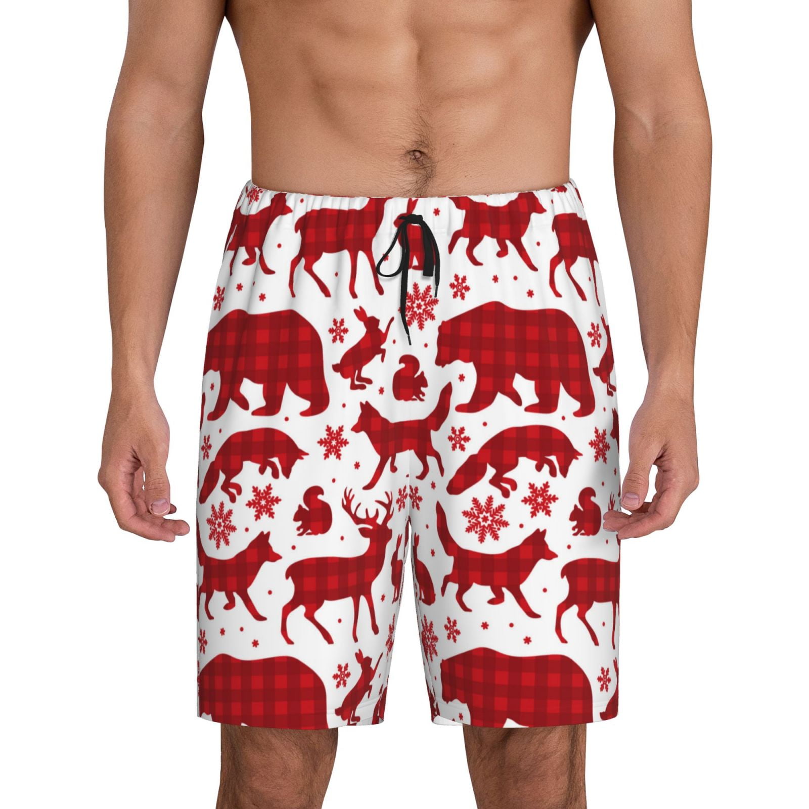 Rocae red plaid Moose Bunny bear for Men's Soft Sleep Pajama Shorts ...