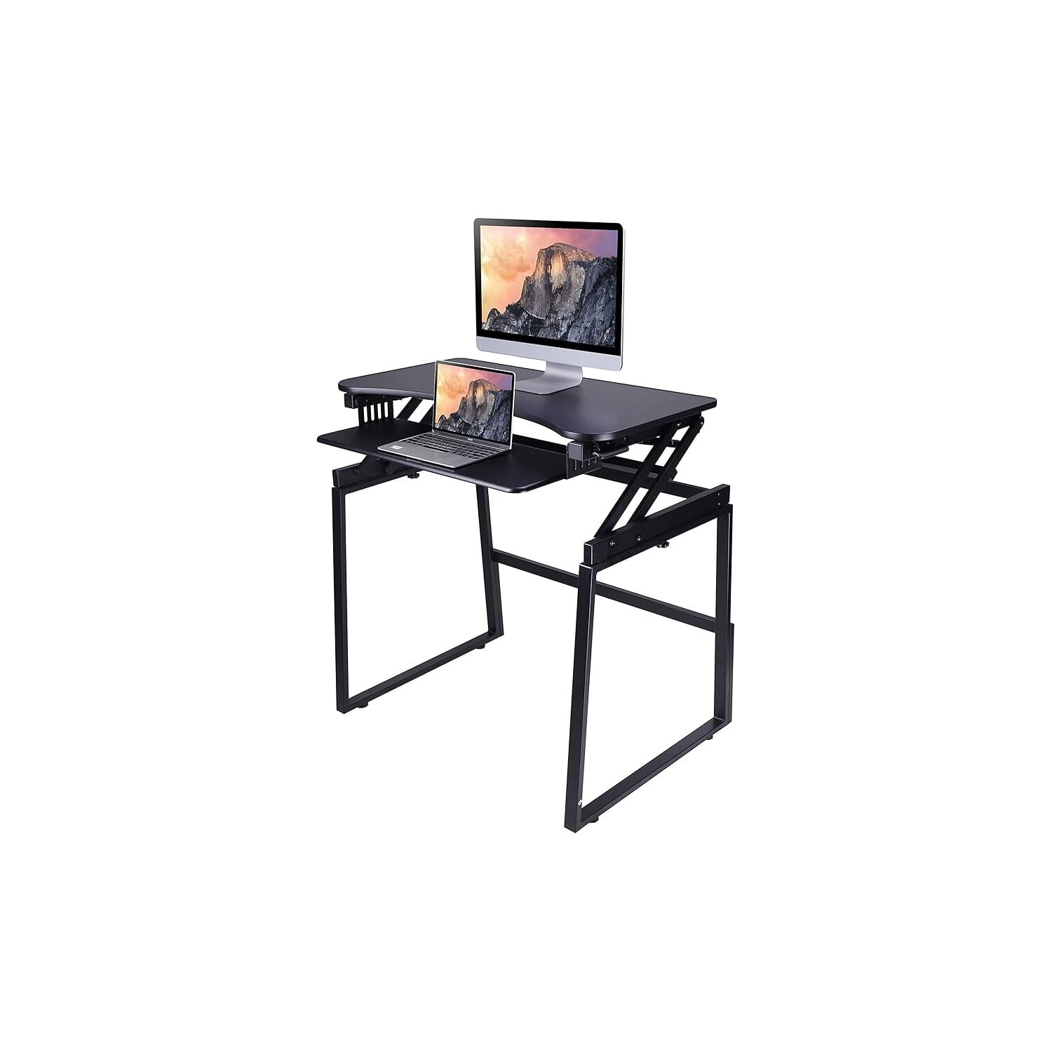 Rocelco 32" Height Adjustable Standing Desk Converter with Floor Stand ...