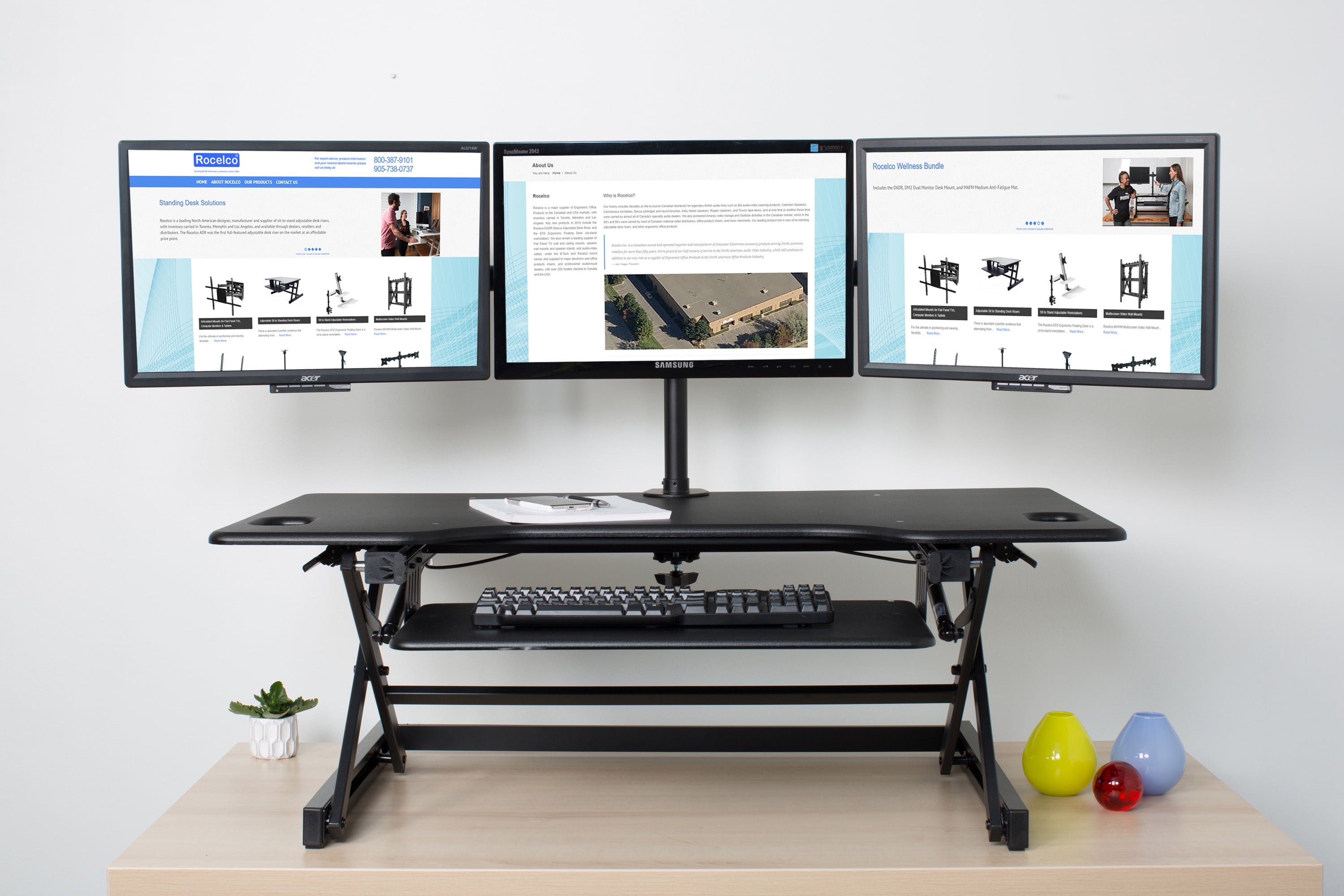 Rocelco 40" Large Height Adjustable Standing Desk Converter with Dual ...