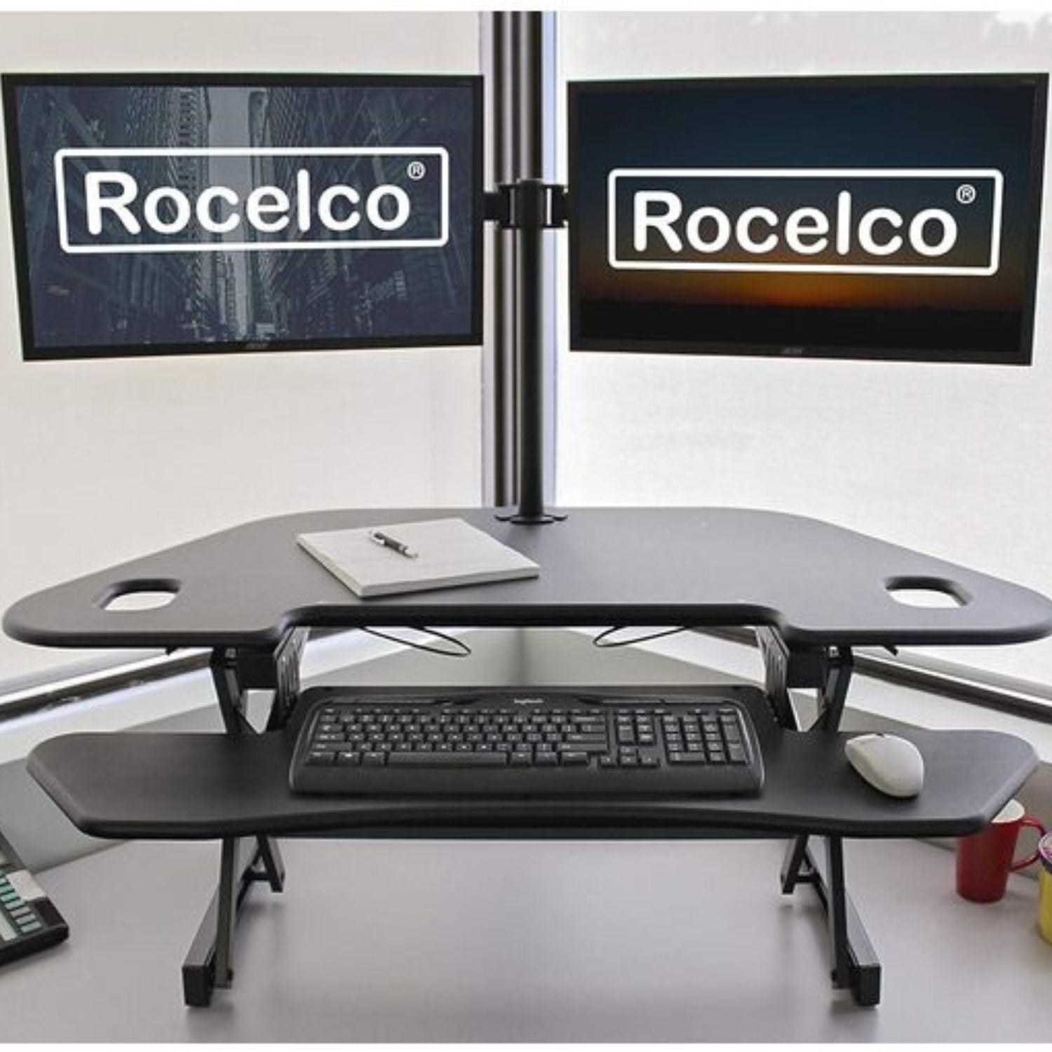 Rocelco 46" Adjustable Corner Desk Converter, Dual Monitor Arm, Large ...