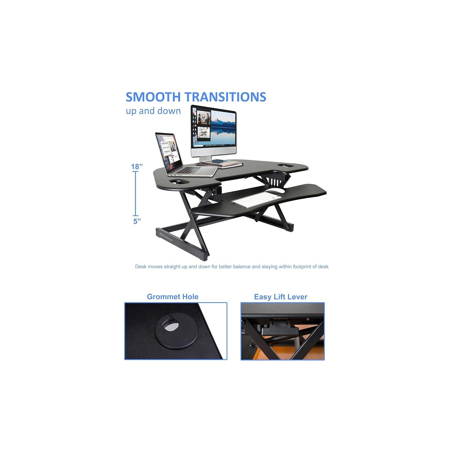 Rocelco 46" Height Adjustable Corner Standing Desk Converter with Dual ...