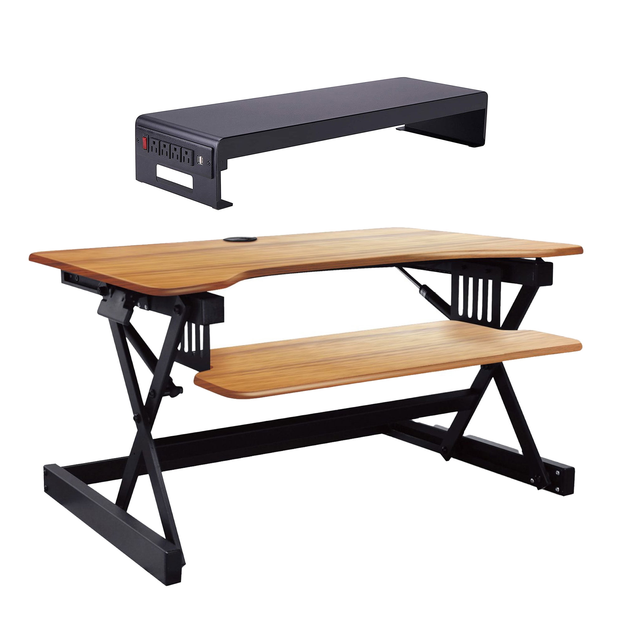 Rocelco Adjustable Standing Desk Converter, Teak & 30 In Dual Monitor ...