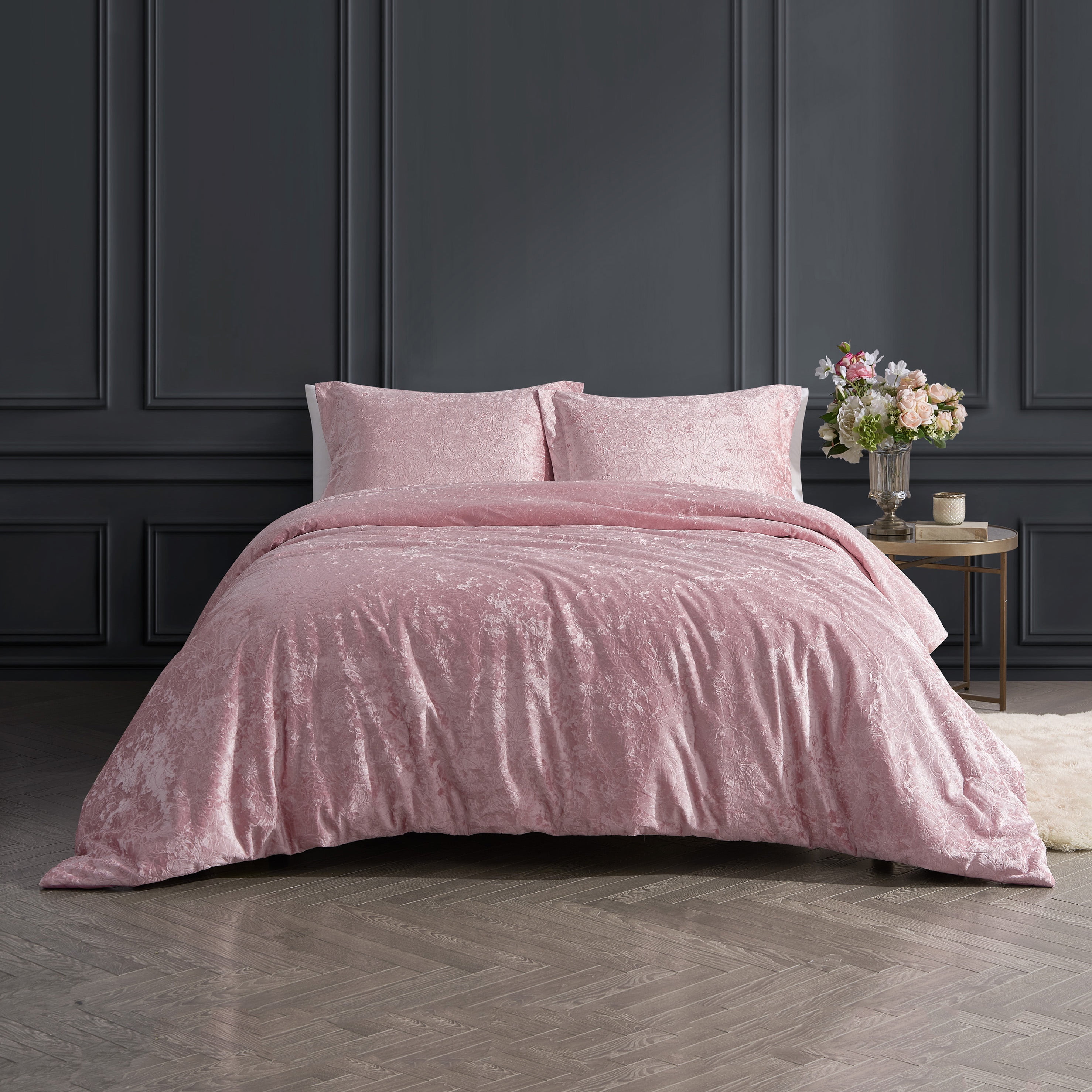 Rochelle Crushed Velvet Comforter Set - King - Rose Pink Velvet ...