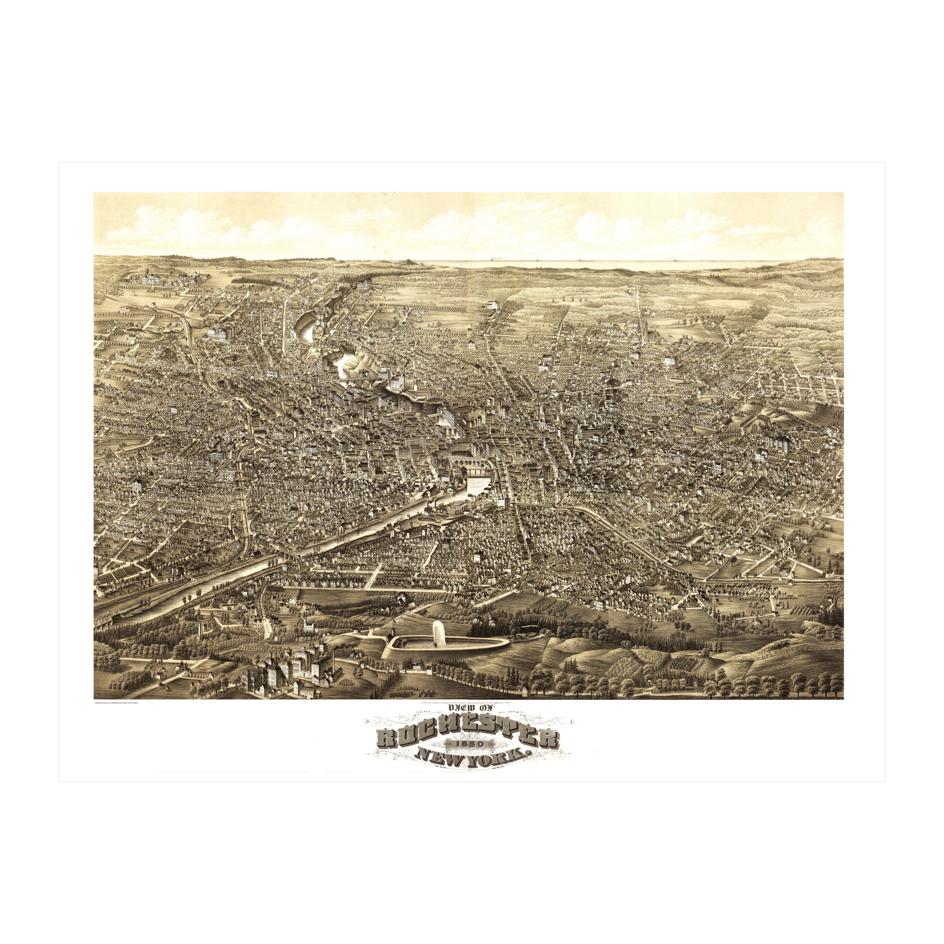 Rochester Art, 1880 Vintage Map of Rochester New York, NY History Wall ...