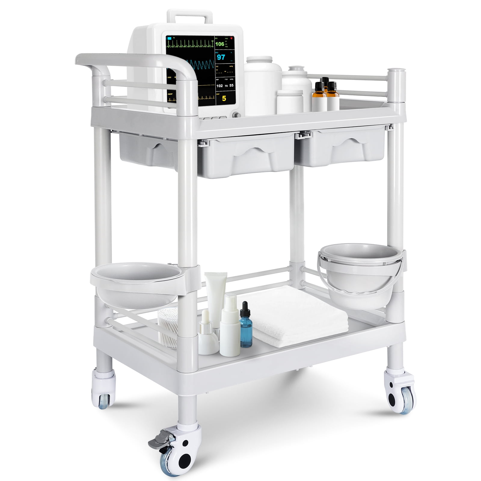 Rocita 2 Tier Medical Trolley with 330 Lbs Capacity, Rolling Cart with ...