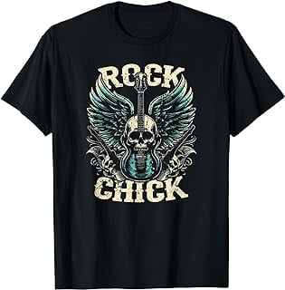 Rock And Roll Concert Live Rock Chick Fan Guitar Skull Wings T-Shirt ...