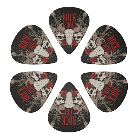 Rock And Roll Guitar Skull Roses Guitar Pick 6 Pack for Bass Acoustic ...