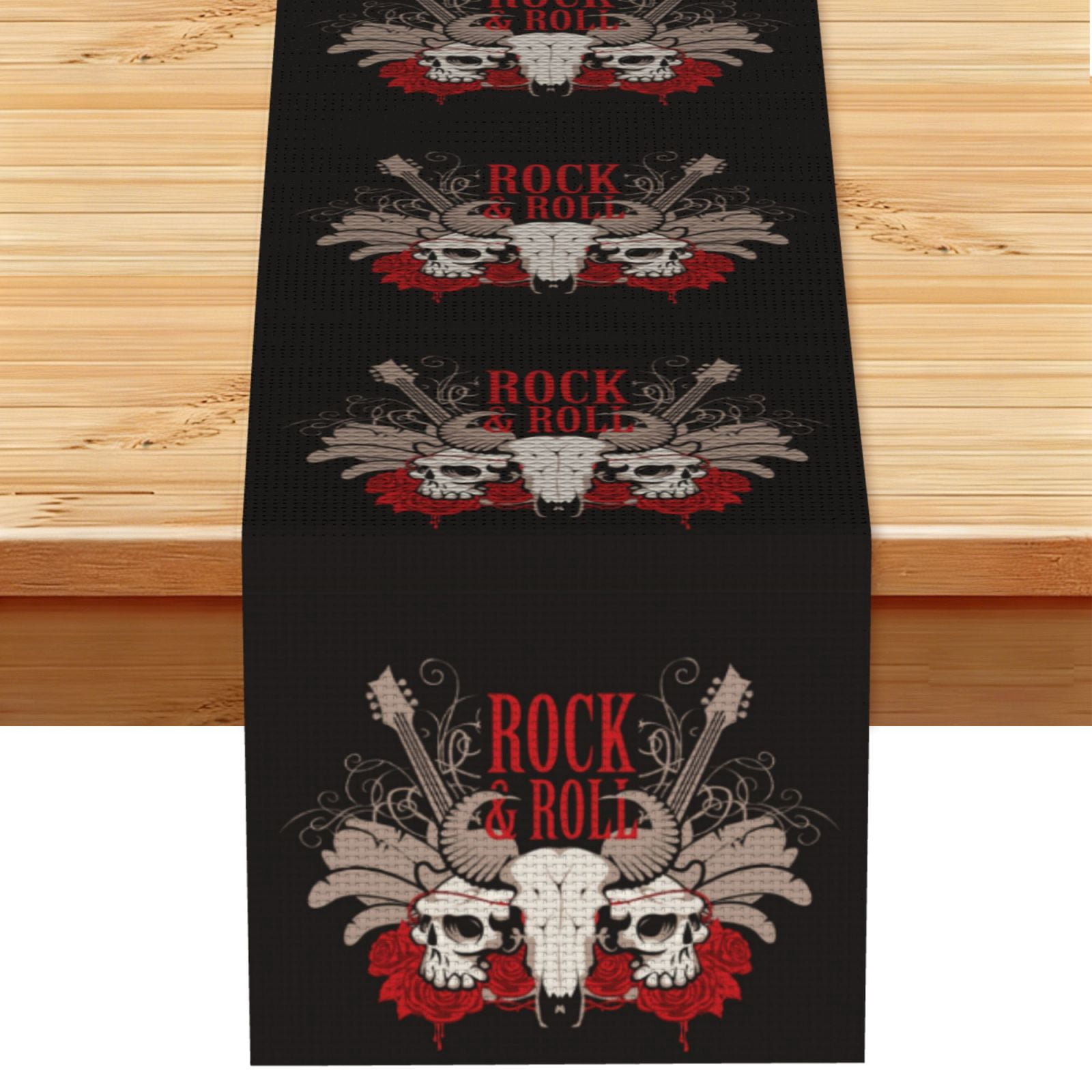Rock And Roll Guitar Skull Roses Table Runner 13x72 Inch for Dining ...