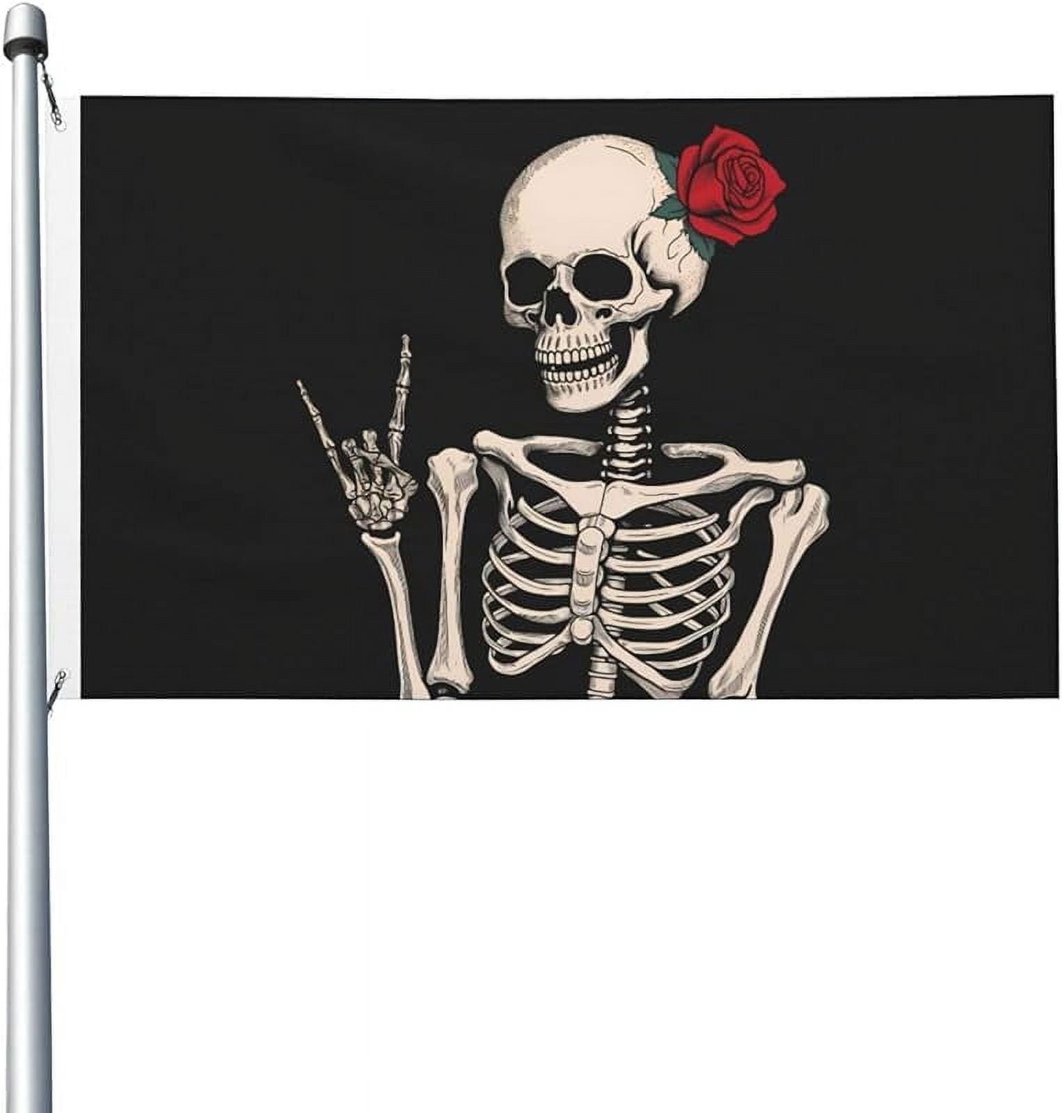 Rock and Roll Skeleton Skull Boho Hippie Double-sided Printed Flag 3x5 ...